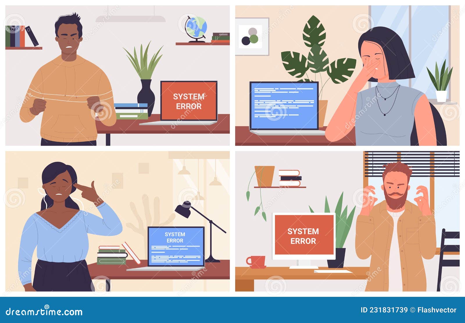 Mistake Error on Computer Screen, Angry or Sad Business People Have Pc ...