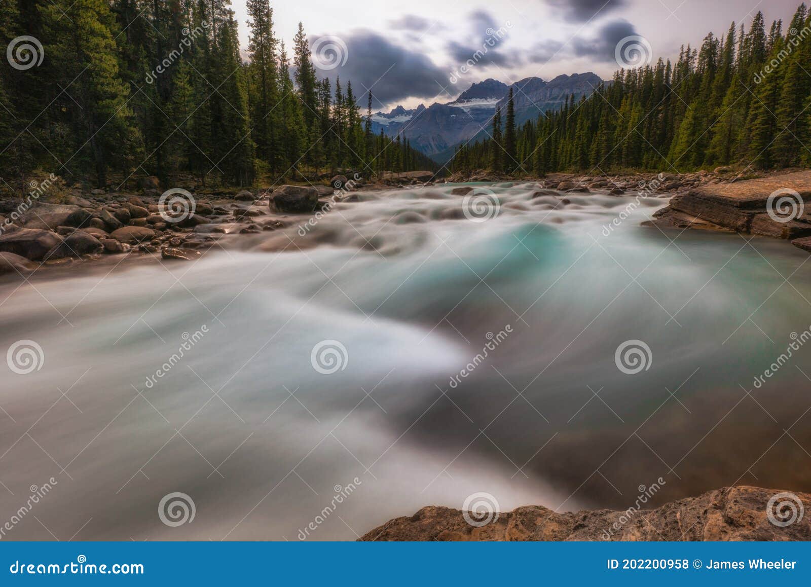 Mistaya River with the Beautiful Jasper Mountains in the Background ...