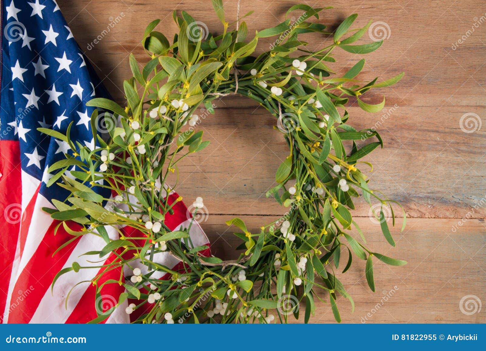 Mistletoe and American Flag. Christmas Decoration Stock Image - Image ...