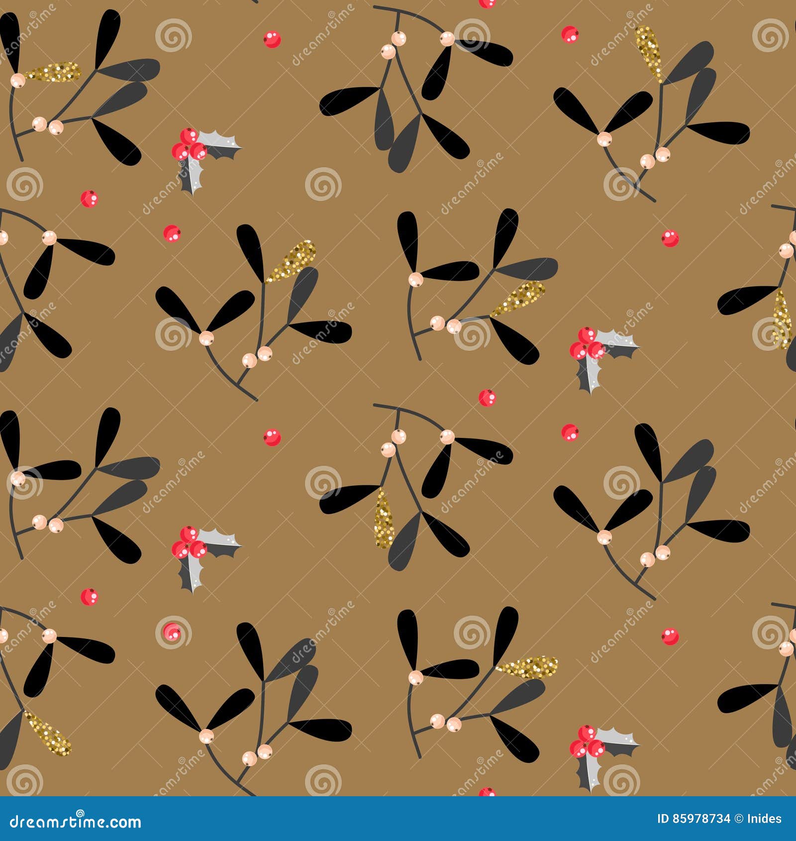 Mistletoe Leaves Seamless Vector Pattern. Stock Vector - Illustration ...