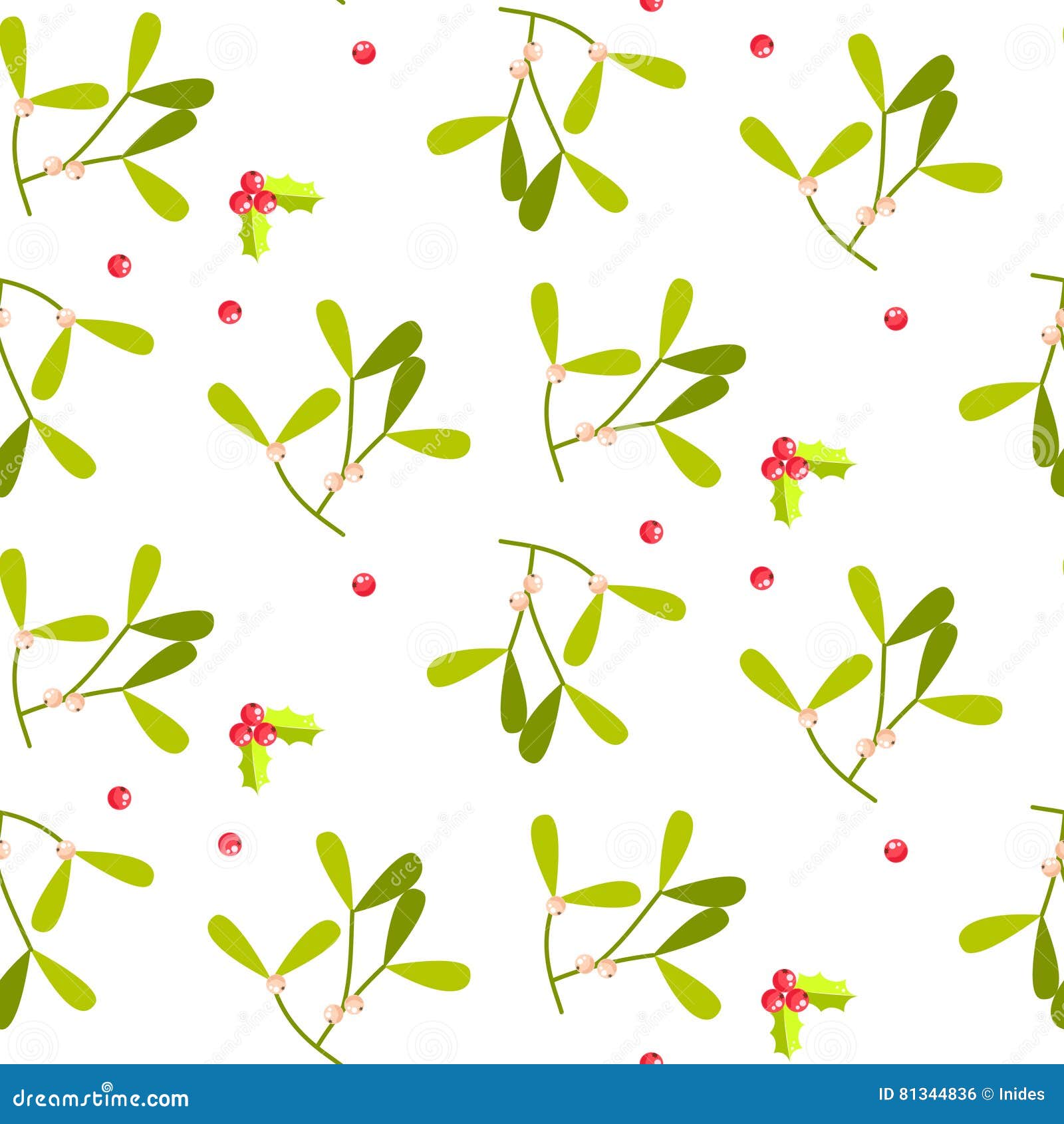 Mistletoe Leaves Seamless Vector Pattern. Stock Vector - Illustration ...