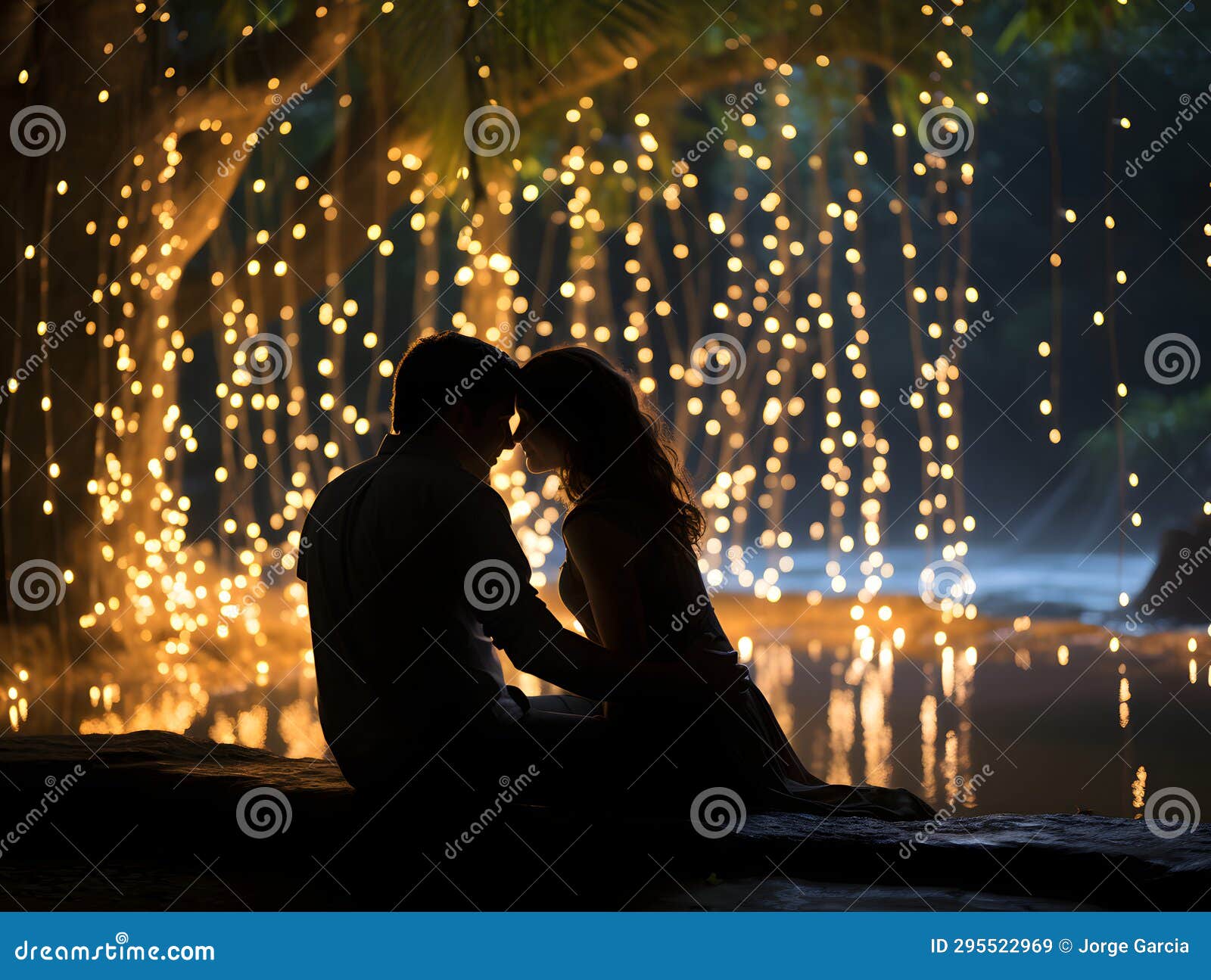 Generative AI. Mistletoe Magic, a Passionate Kiss Under the Night Sky ...