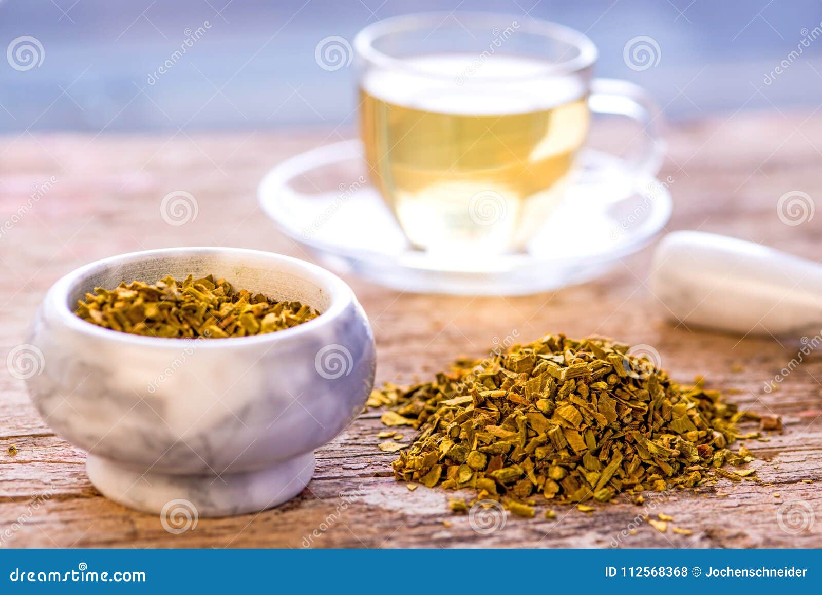 Mistletoe, Medicinal Herb, Dried with Mortar and Tea Cup Stock Photo ...