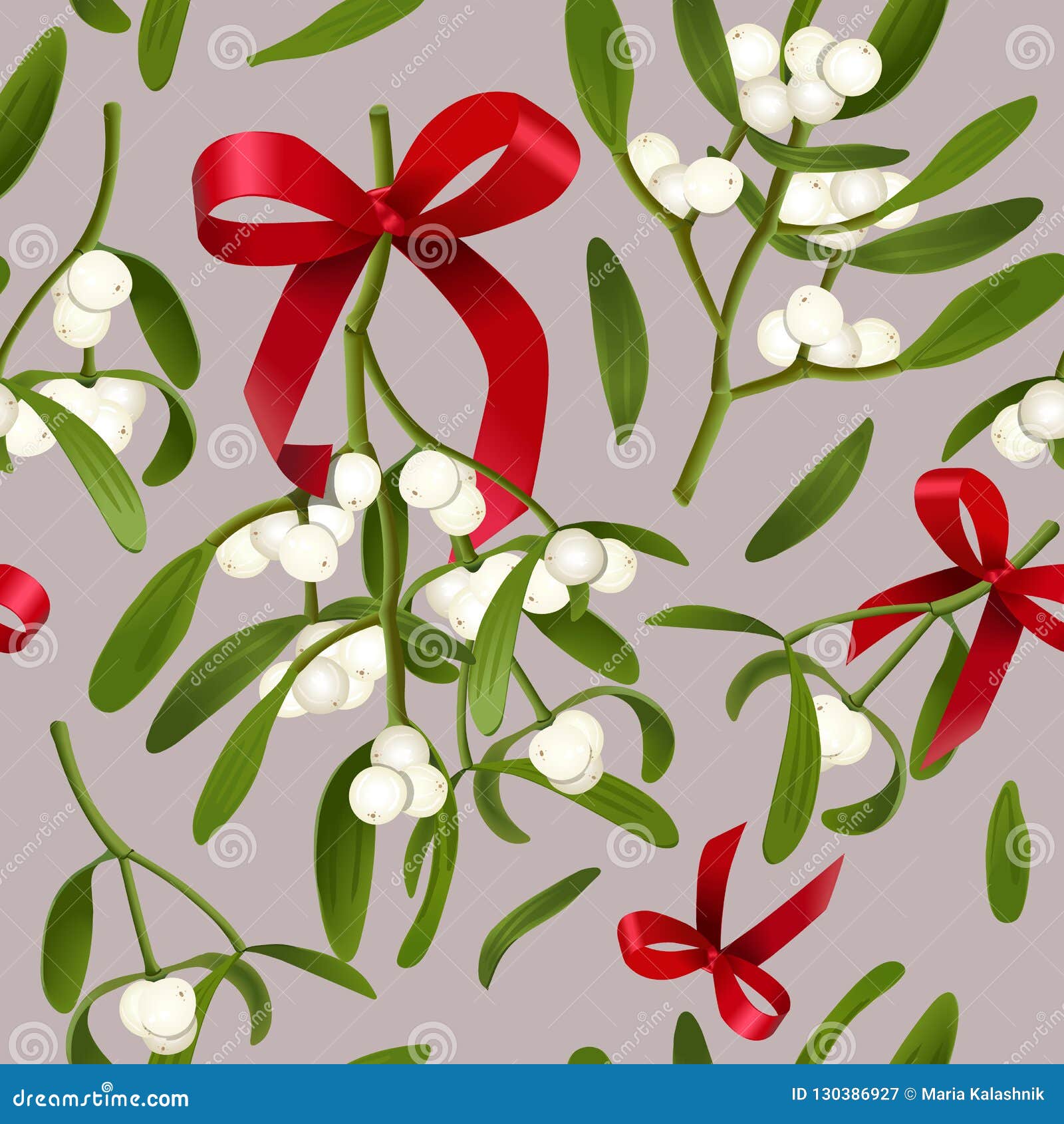 Mistletoe Seamless Pattern. Vector Illustration of Mistletoe Sprigs ...