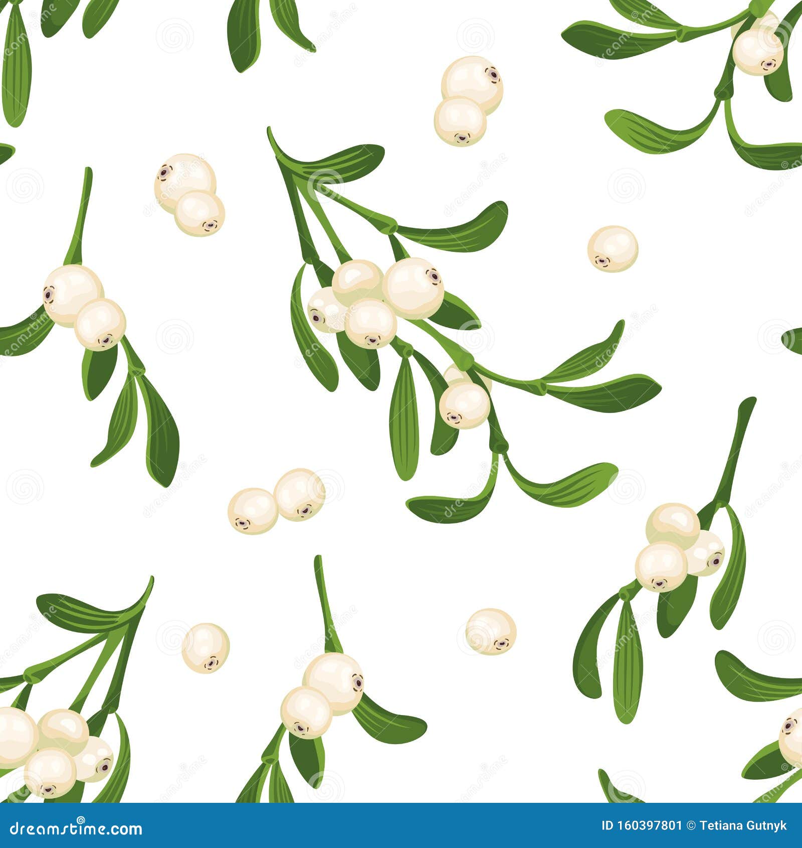 Mistletoe Seamless Pattern On White Background. Vector Illustration Of ...