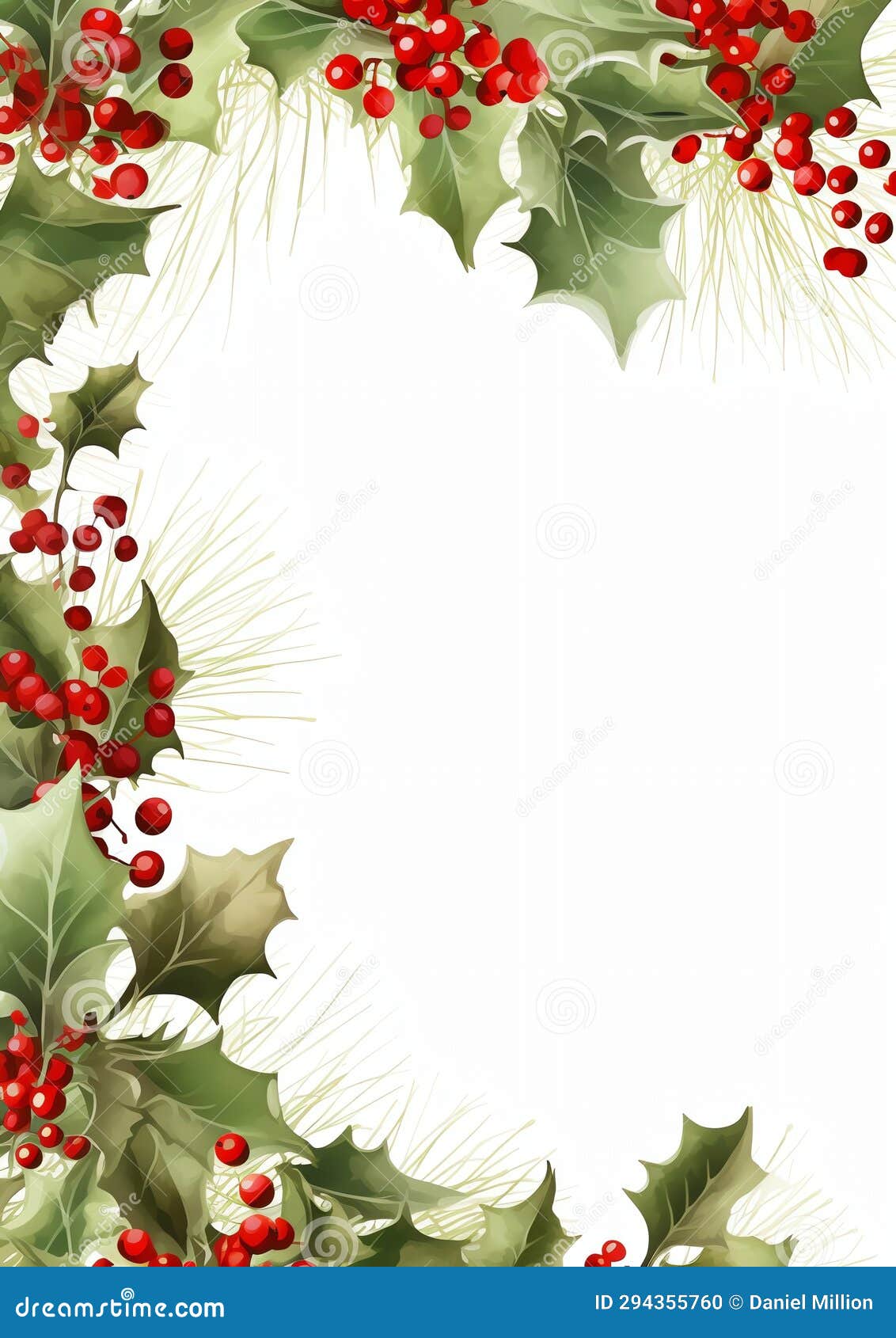 Mistletoe Watercolor Winter Border Stock Illustration - Illustration of ...