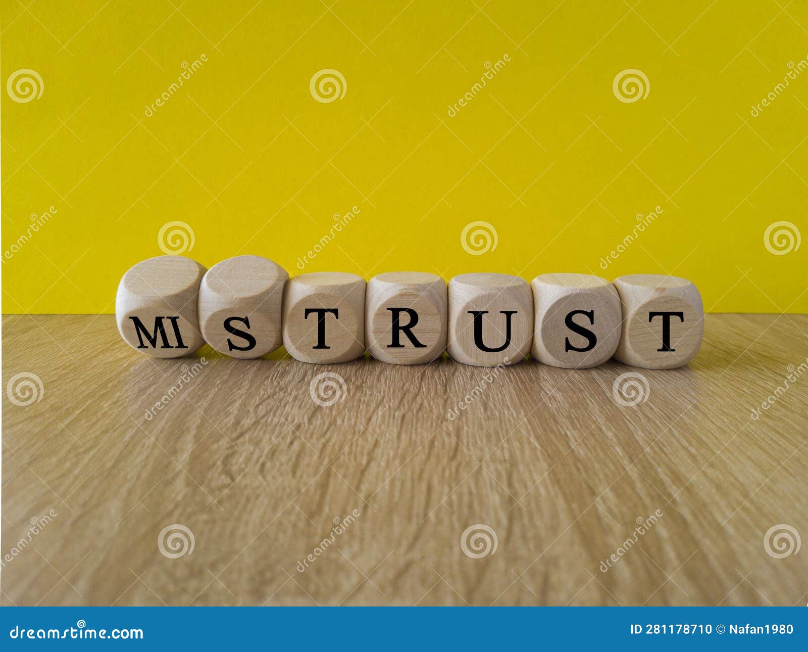 Mistrust or Trust Symbol. Turned Wooden Cubes, Changes Words Mistrust ...