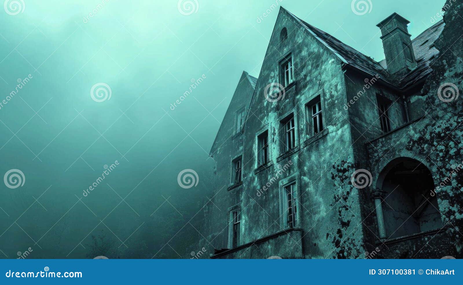 Misty Abandoned Mansion. Copy Space. AI Generated Stock Illustration ...