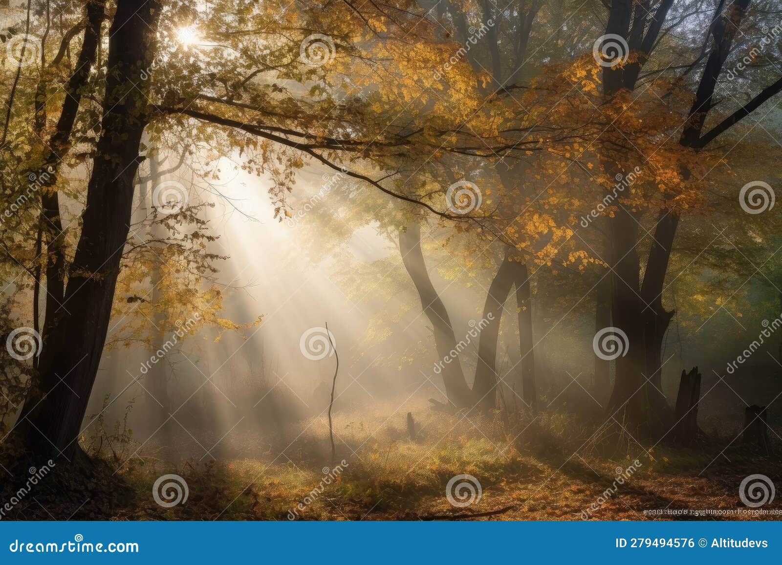 Morning Sun Peeking Through Autumn Oak Leaves Stock Photography ...