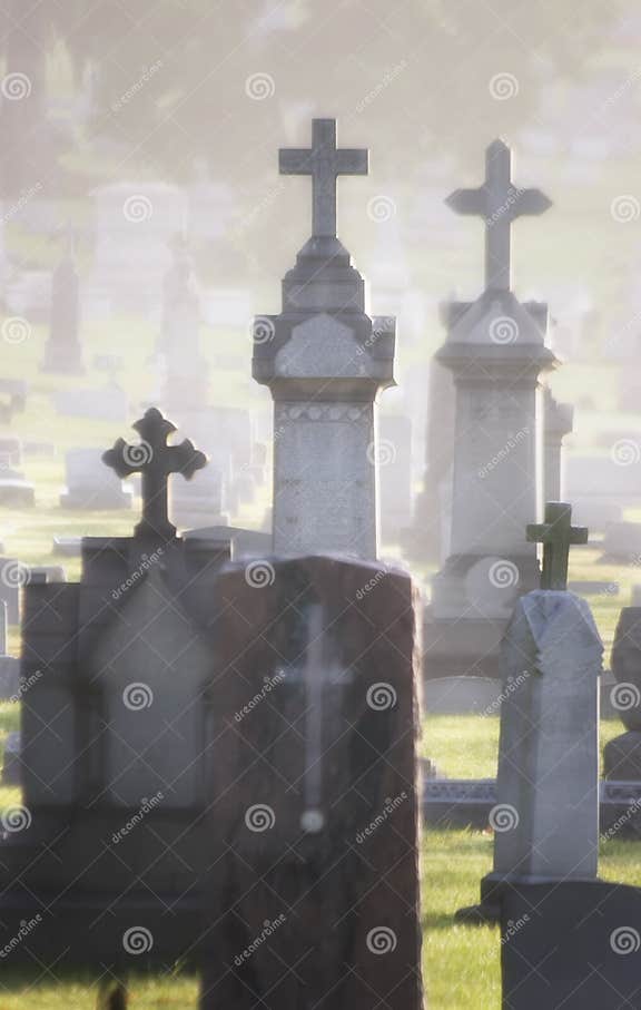 Misty Cemetary stock image. Image of burial, marker, gravestone - 3275585