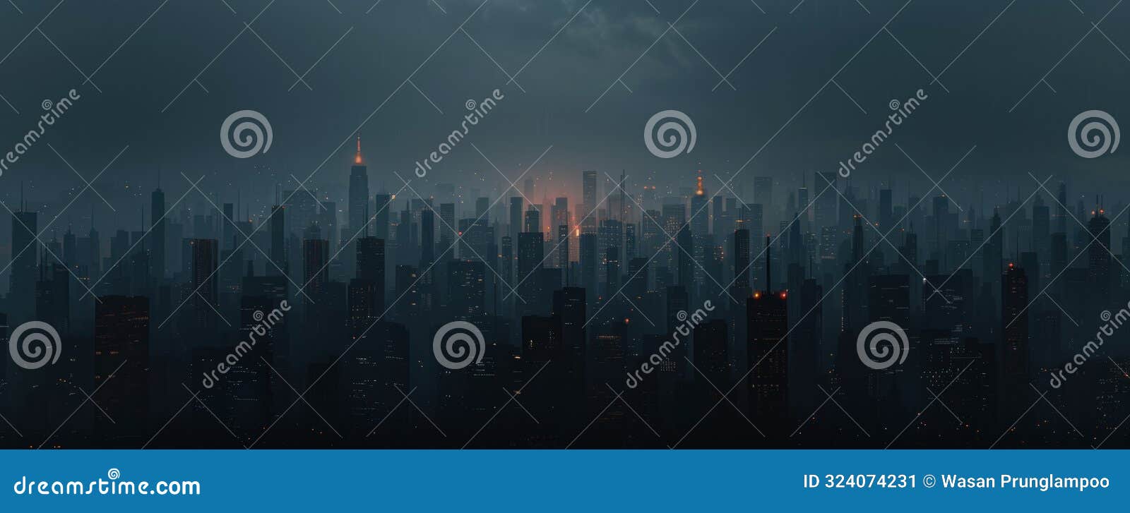 A Misty Cityscape With A Faint Glow In The Distance Royalty-Free Stock ...