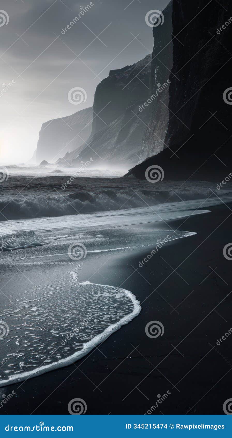 Misty Cliffs Meet Ocean Waves. Stock Illustration - Illustration of ...
