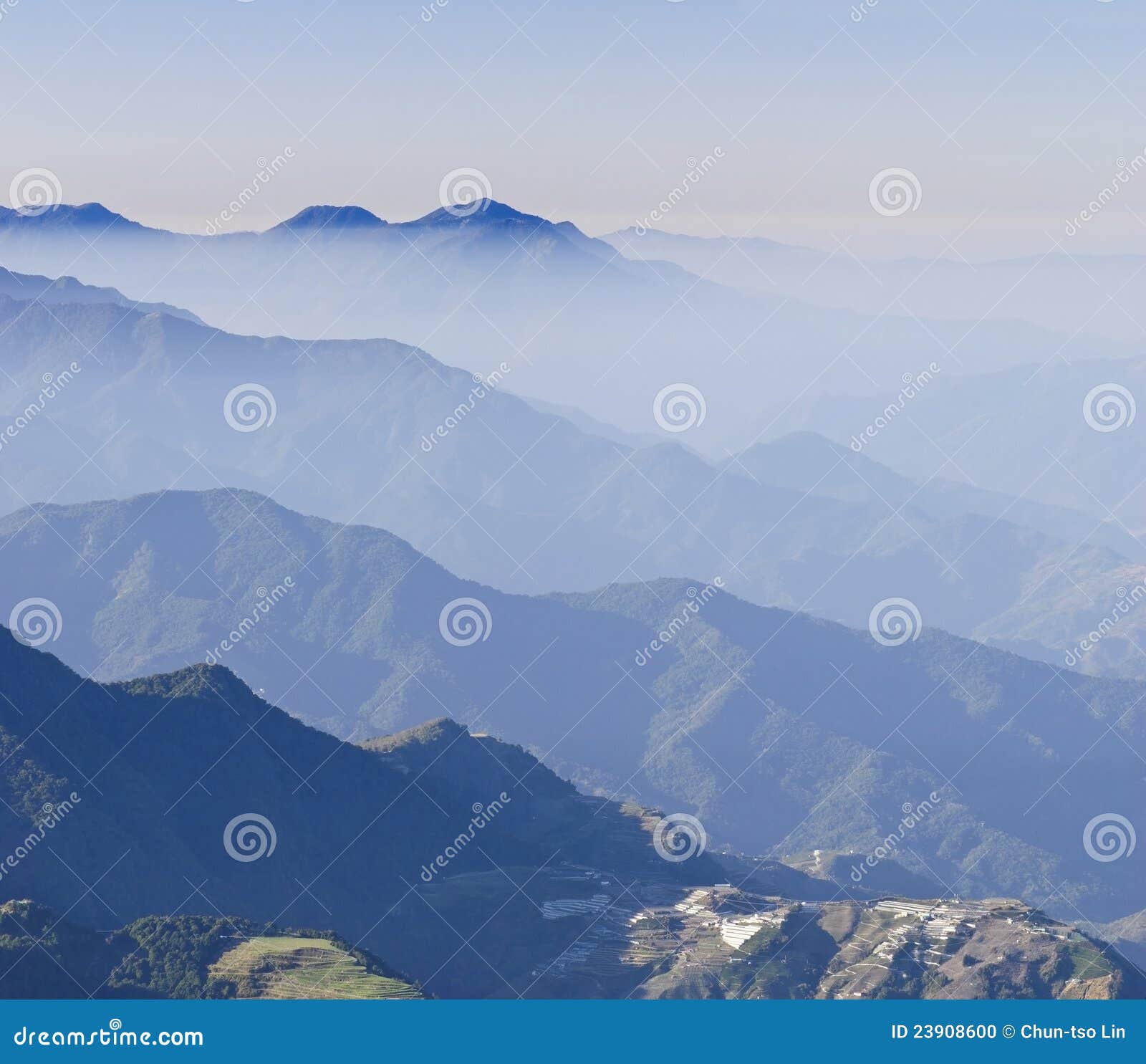 Misty Cloudscape with Blue Mountain Scenery Stock Photo - Image of ...