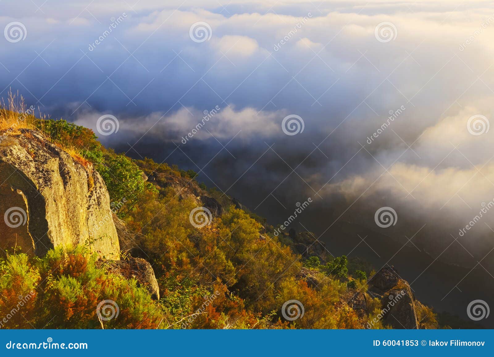 Misty Dawn Over Mountains and River Stock Image - Image of background ...
