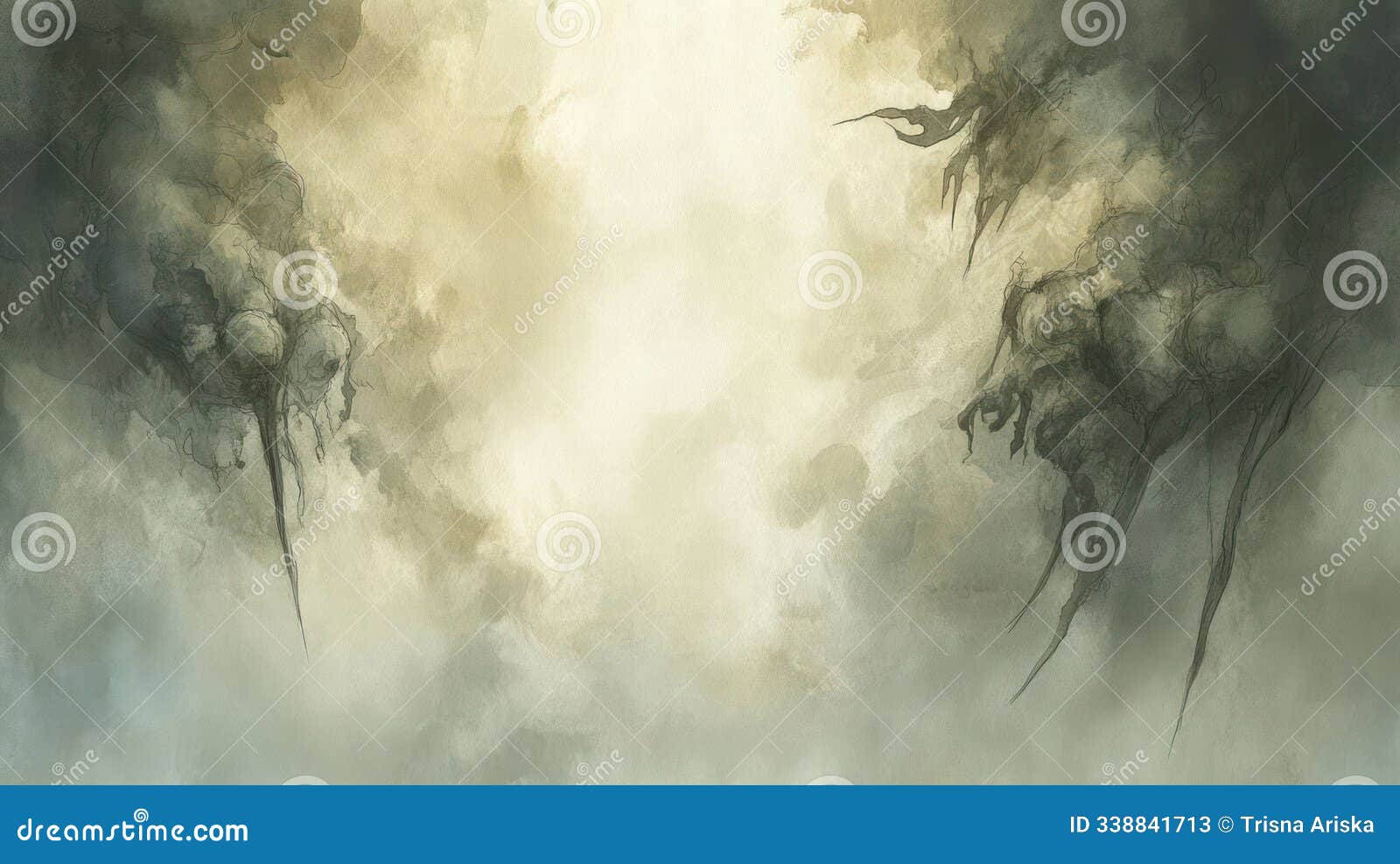 A Misty, Ethereal Landscape with Swirling Clouds and Light Emanating ...