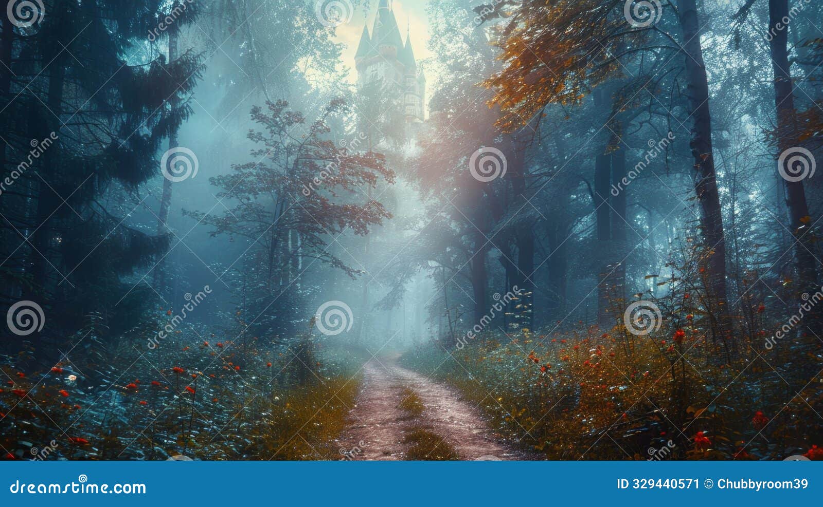 Misty Forest Conceals Fairy Tale Castle Towers Stock Illustration ...