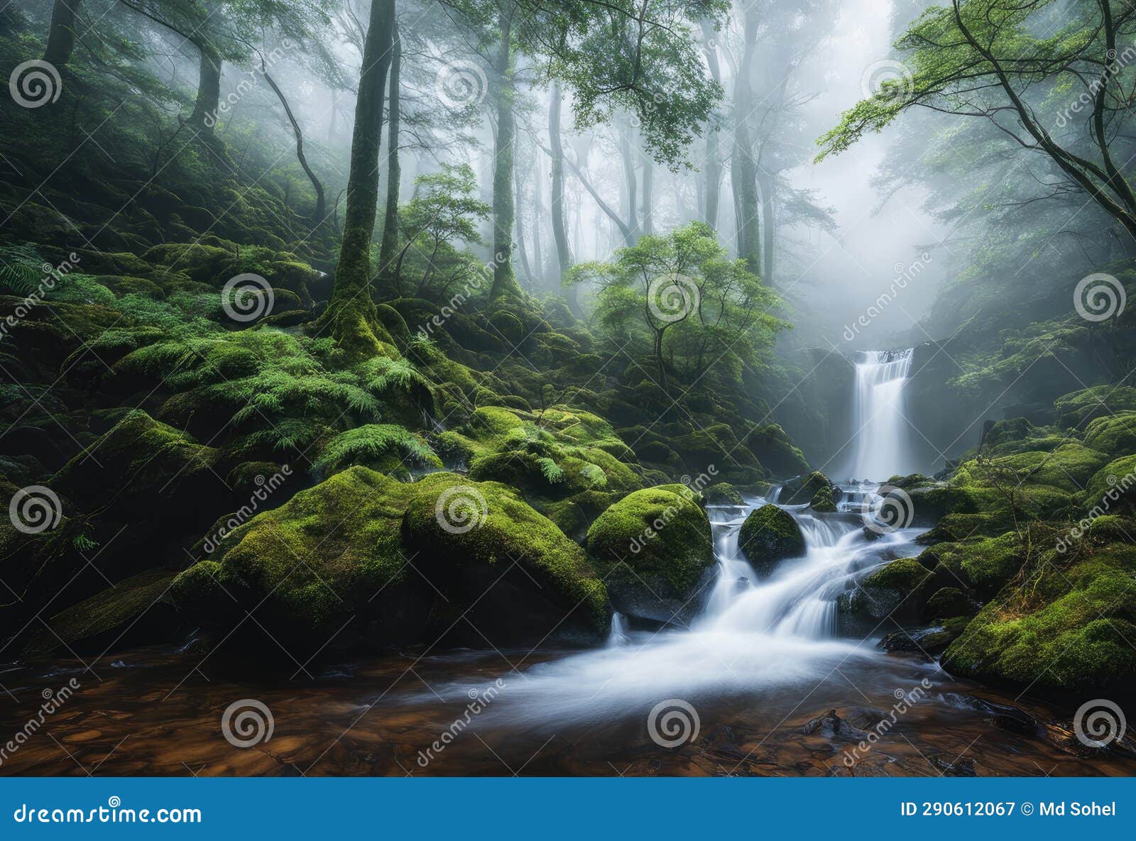 A Hidden Waterfall Deep In The Jungle Vector Tropical Background ...