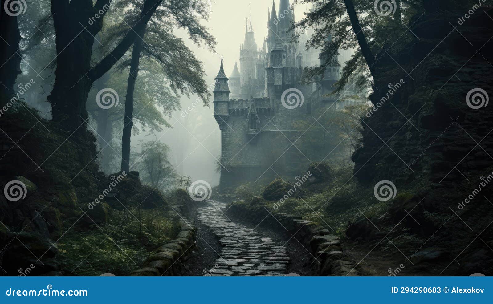 Misty Castle In Tran Nguyen Style: High Resolution Landscape Art Stock ...