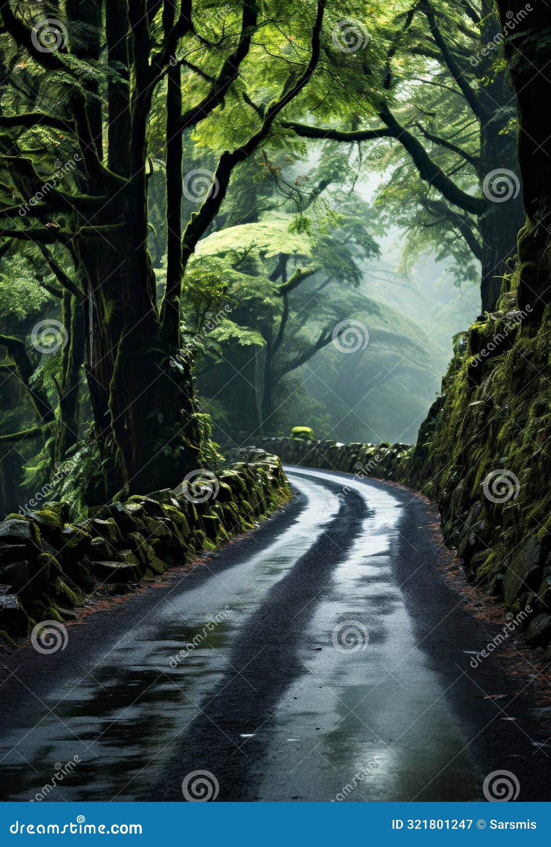 Misty Forest Sunrise With Concrete Overlook Platforms Stock Photography ...