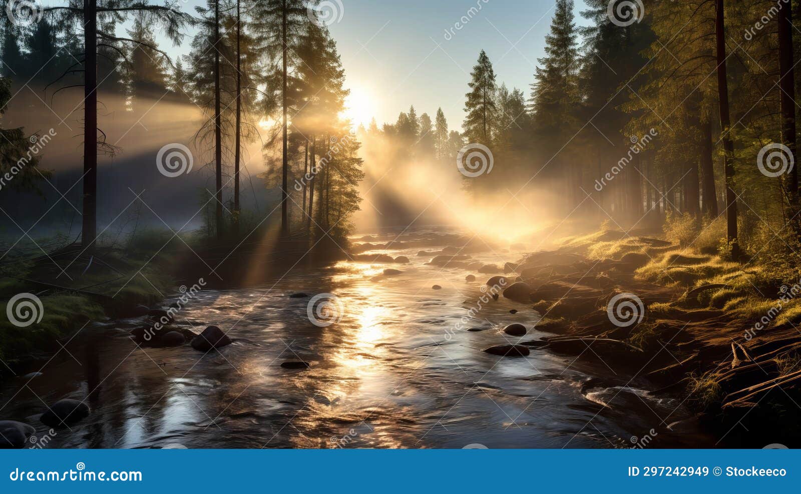 Misty Forest Stream: Capturing the Sun S Radiance with Nikon D850 Stock ...