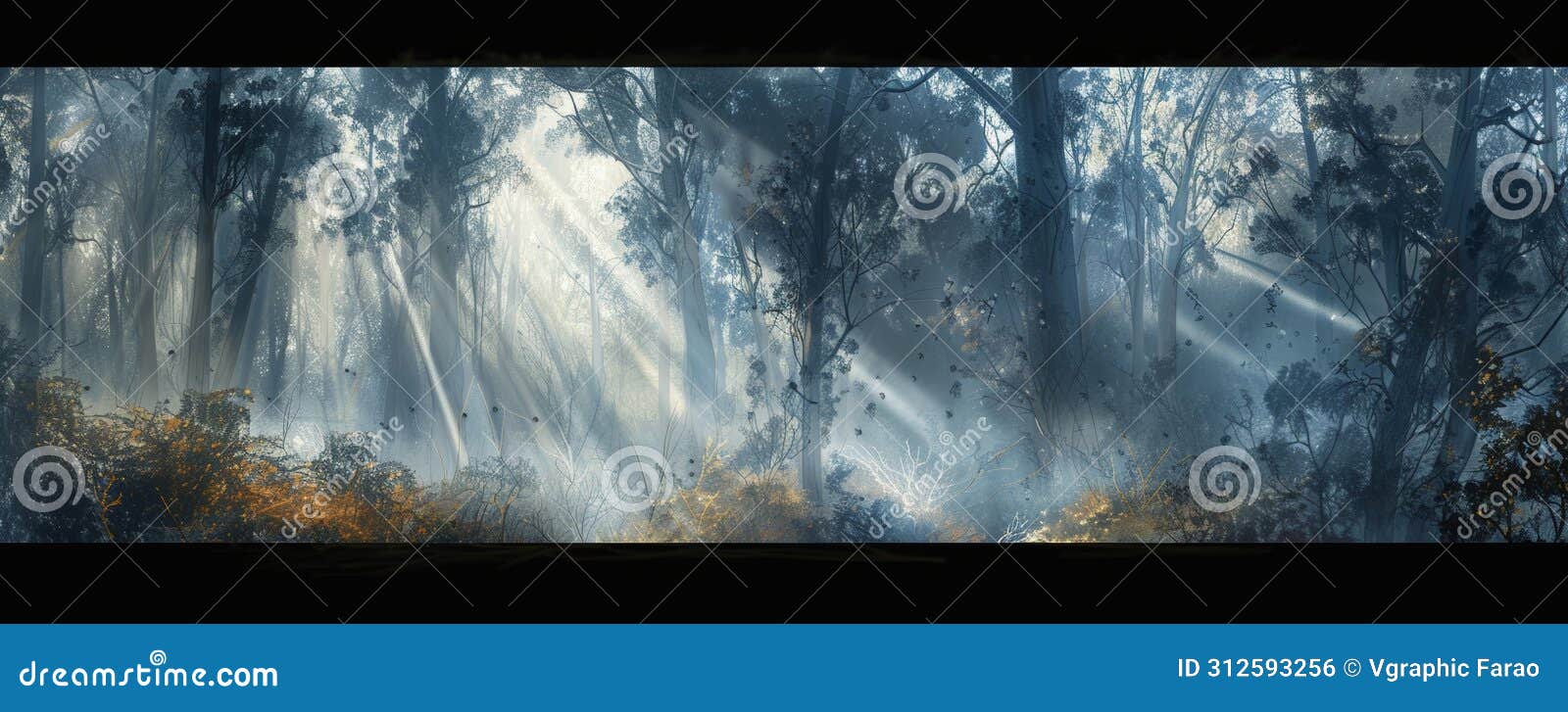 Misty Forest with Sunbeams and Floating Dust Particles Stock Photo ...