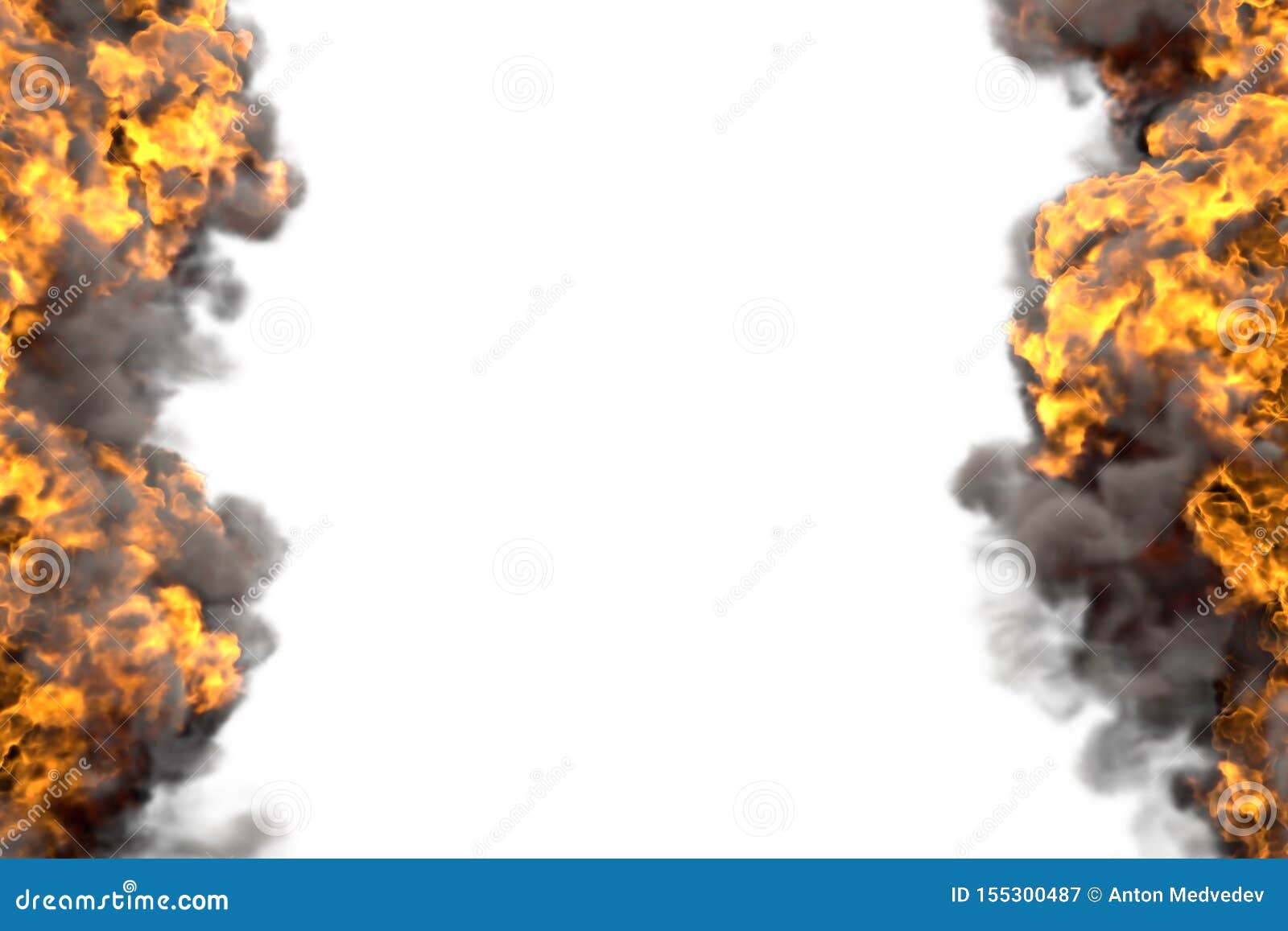 Misty Glowing Fire with Heavy Smoke Frame Isolated on White - Fire ...