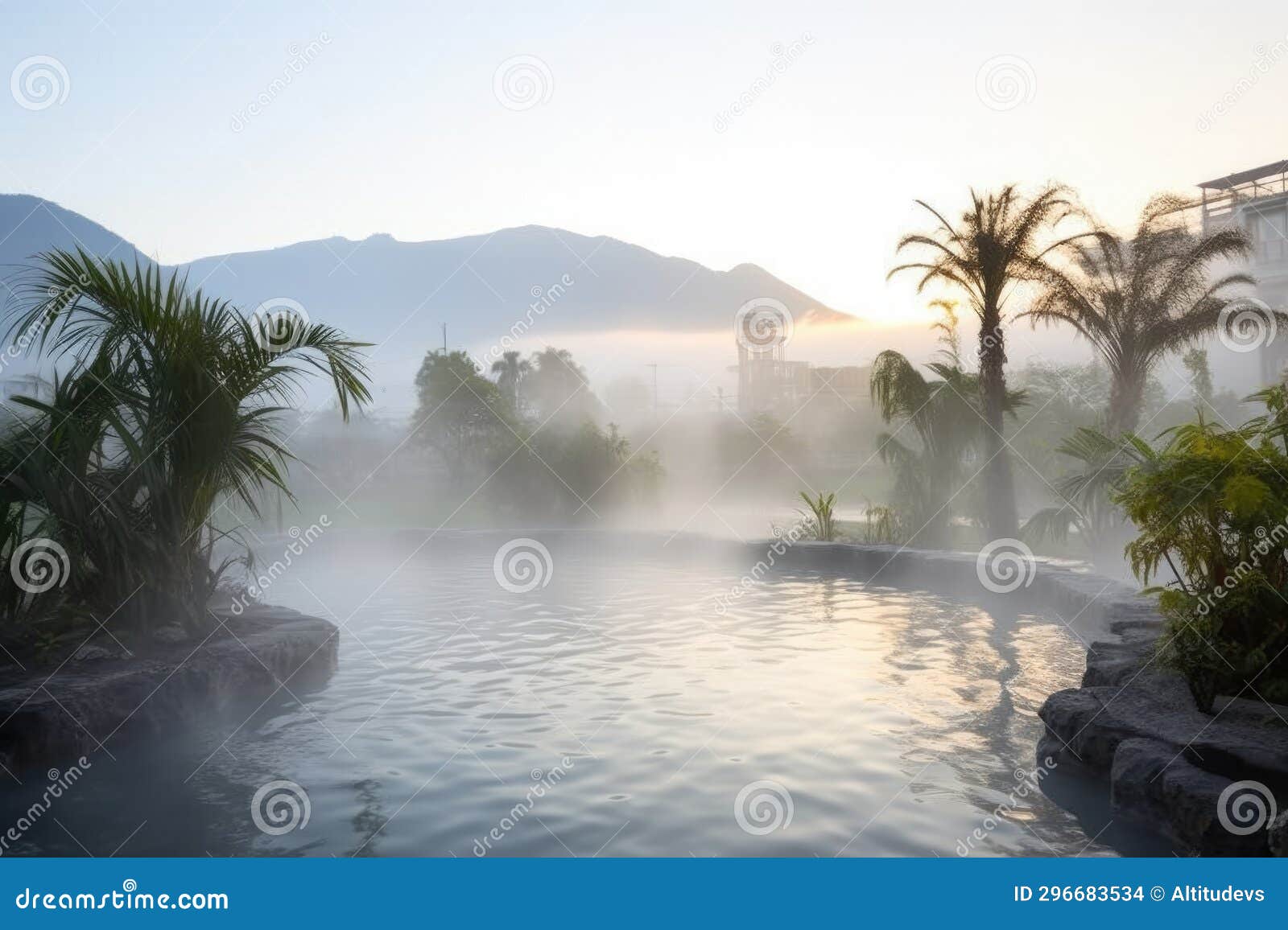 Misty Hot Spring Early in the Morning Stock Photo - Image of morning ...