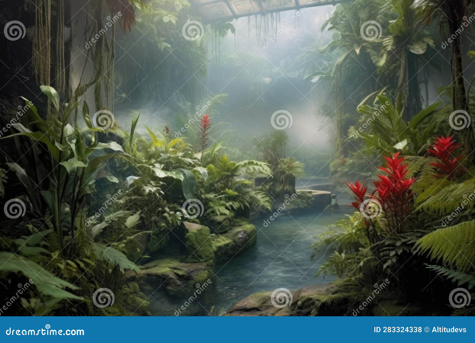 Misty Hot Spring Surrounded by Lush Greenery Stock Photo - Image of ...