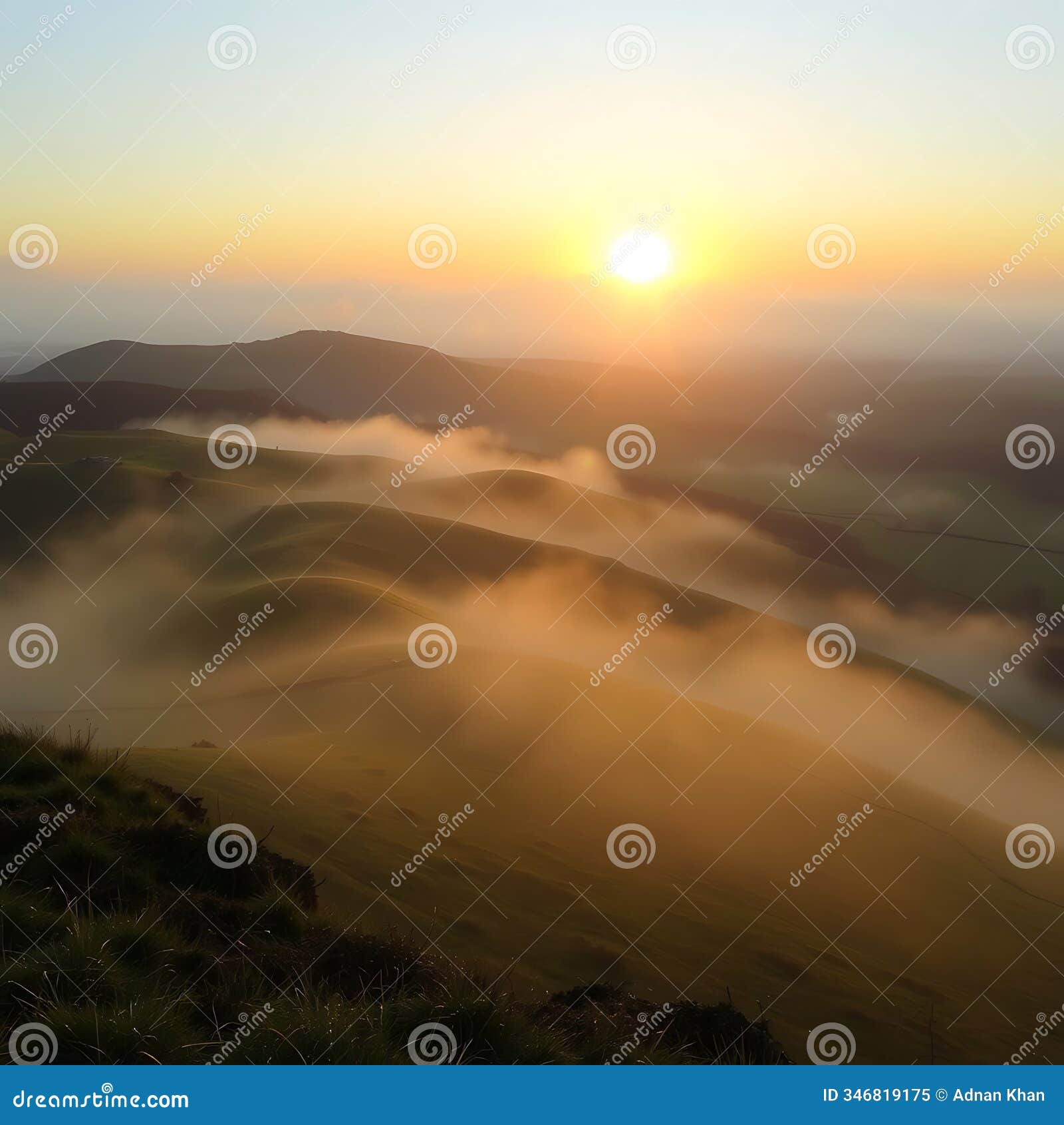 Misty Irish Hillside at Sunrise Stock Illustration - Illustration of ...
