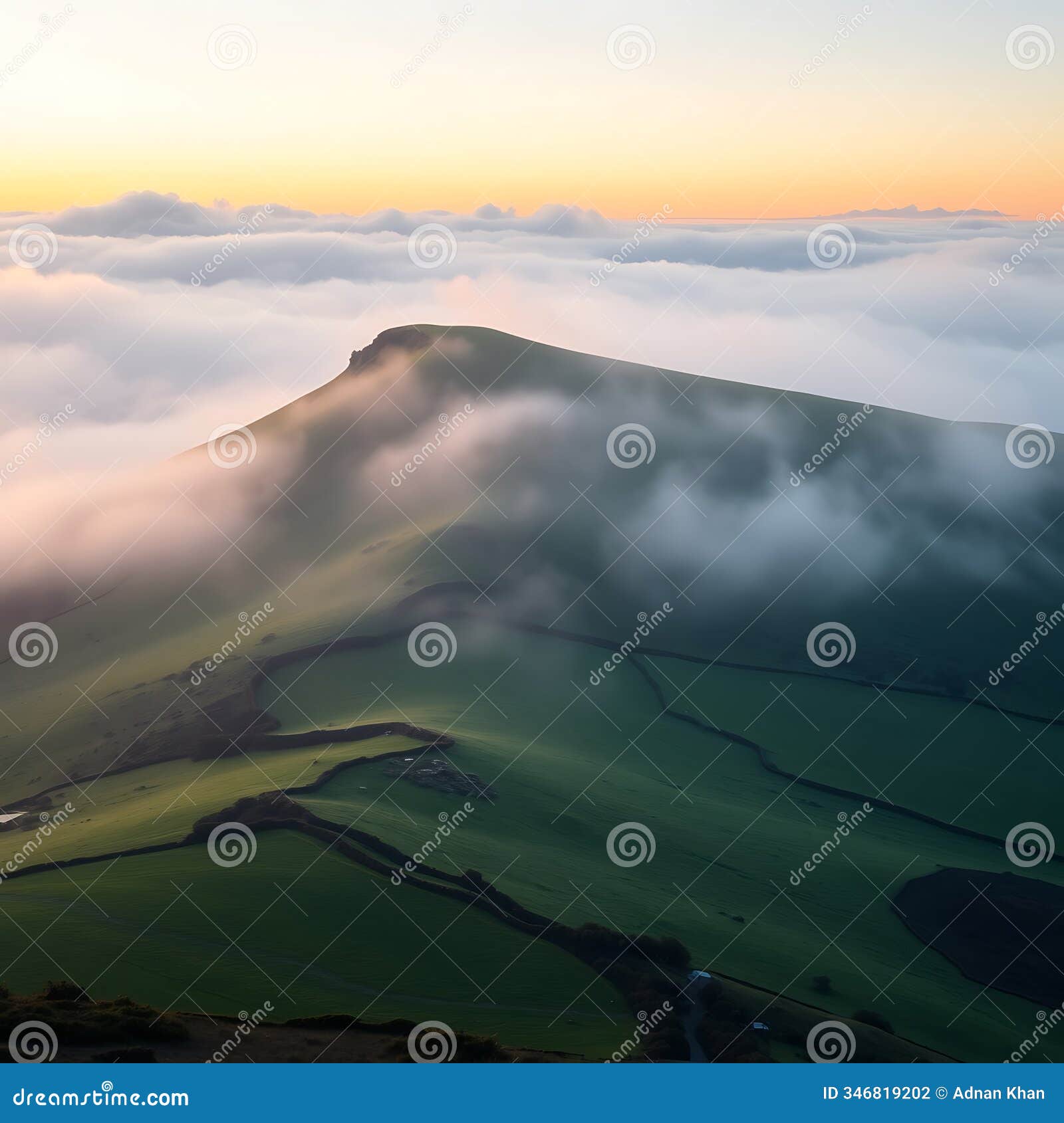 Misty Irish Hillside at Sunrise Stock Illustration - Illustration of ...