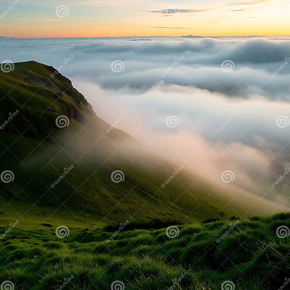 Misty Irish Hillside at Sunrise Stock Illustration - Illustration of ...