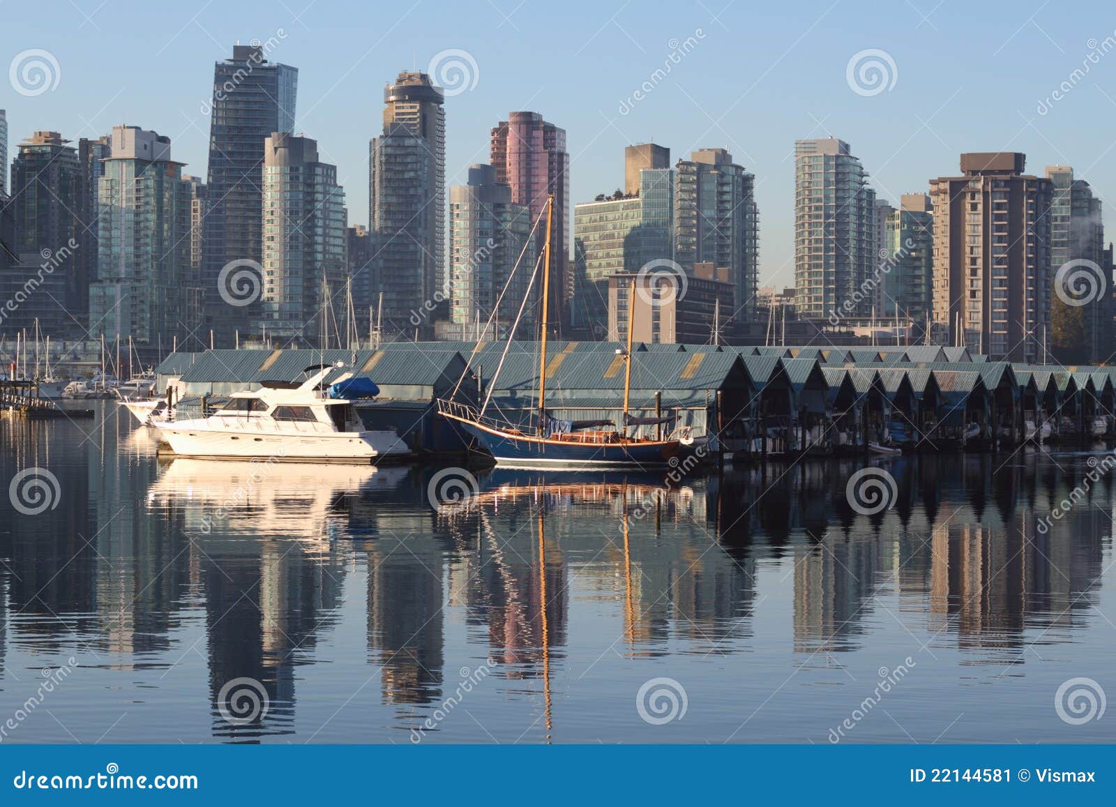 Misty Morning, Coal Harbor Vancouver Stock Image - Image of business ...