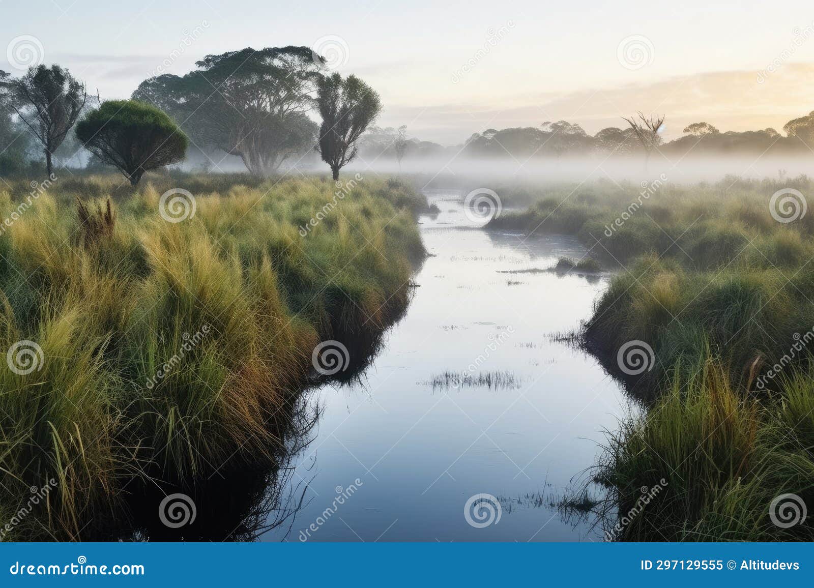 Misty Morning Over a Remote Swamp Reserve Stock Image - Image of ...