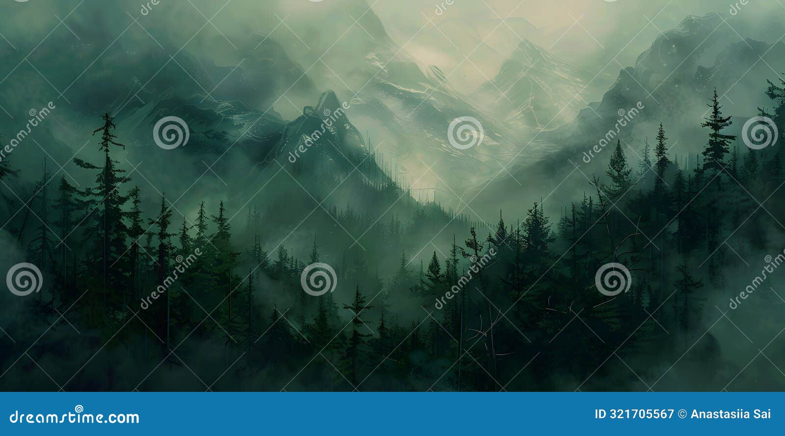Misty Mountain Forest at Night Stock Image - Image of dark, nature ...