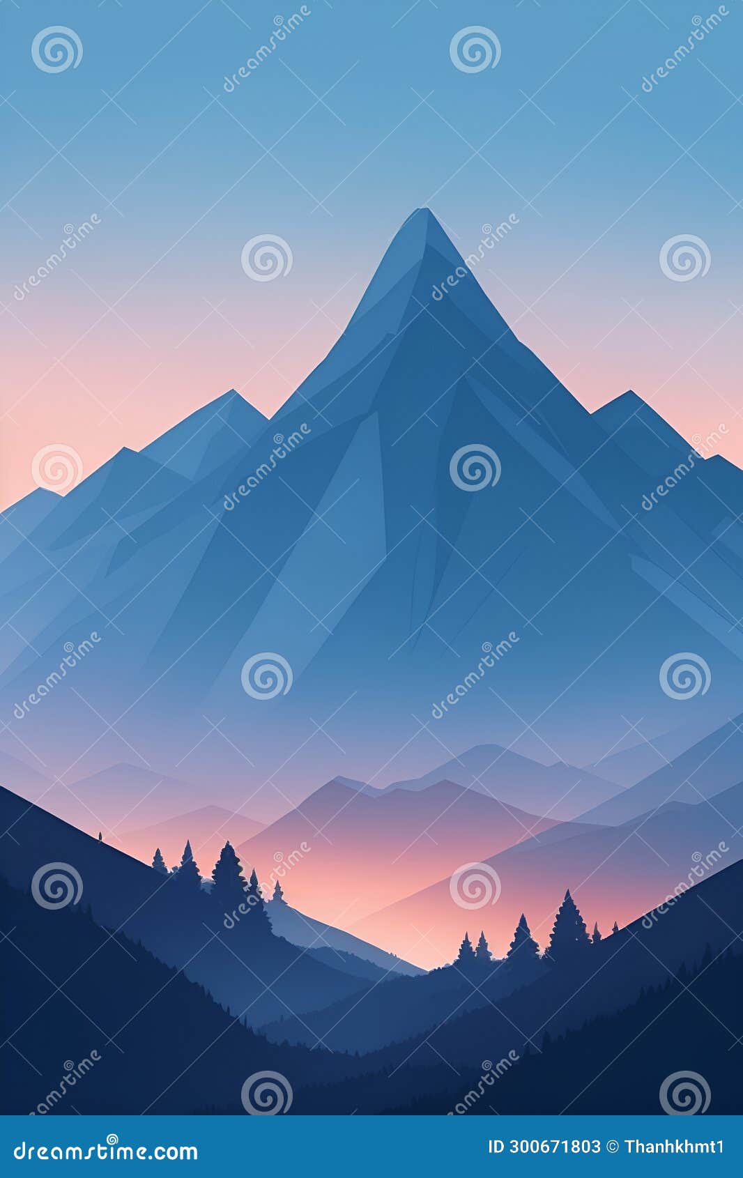 Misty Mountains at Sunset in Blue Tone, Vertical Composition Stock ...