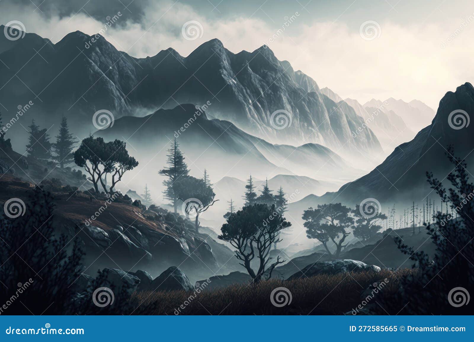 Misty Mountainscapes. AI Generated Stock Illustration - Illustration of ...