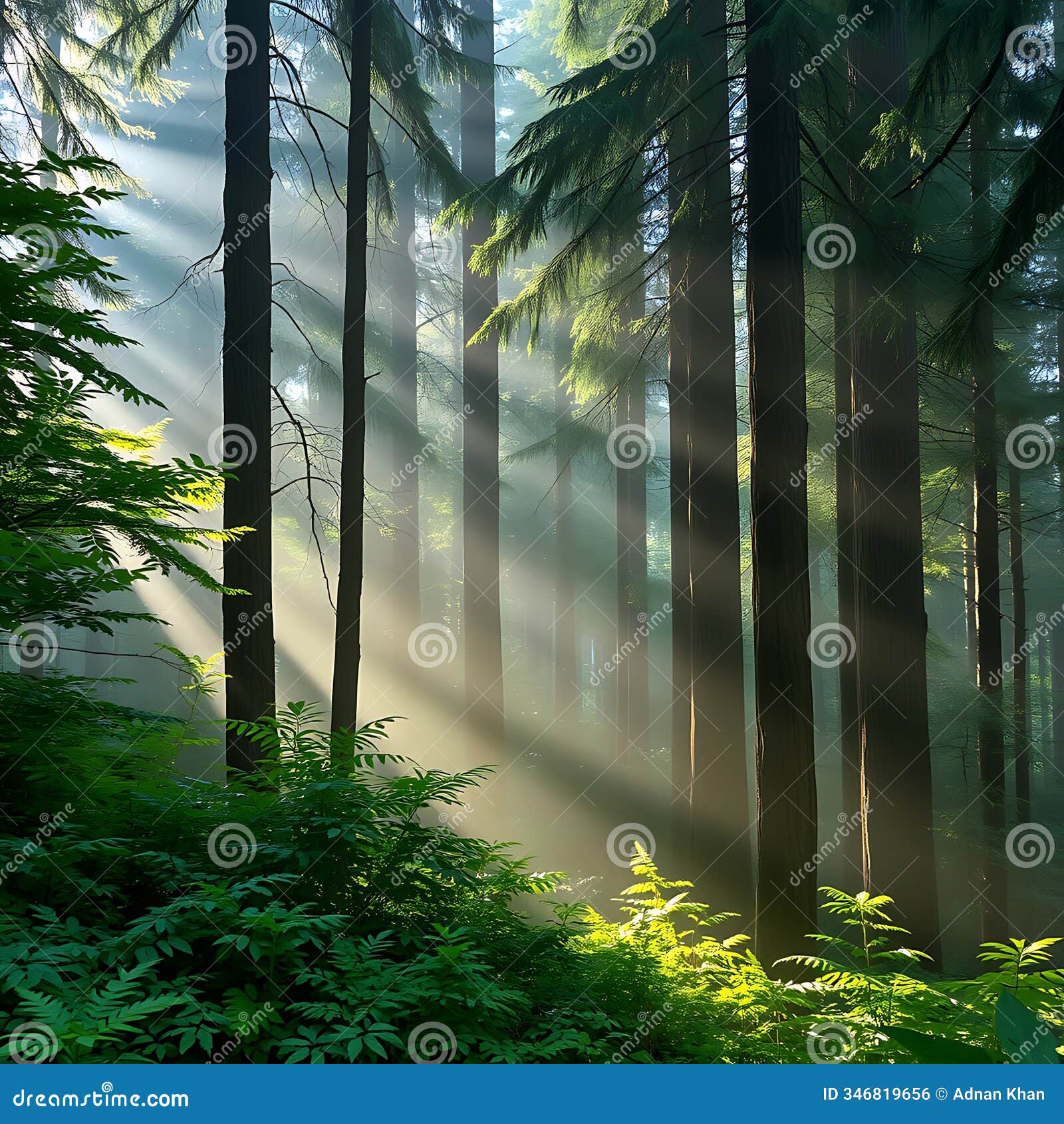 Misty Oregon Forest with Light Streaming Stock Illustration ...