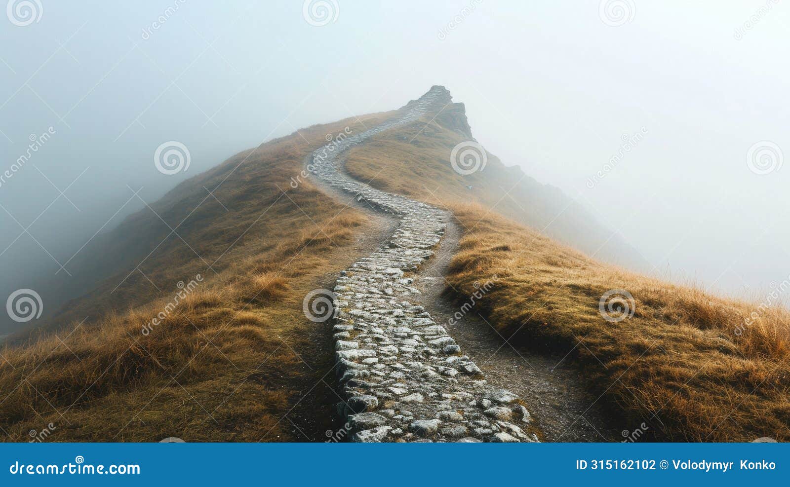 Misty Path Ascending Hill in Semi-Visible Conditions Stock Photo - Image of journey, mist: 315162102