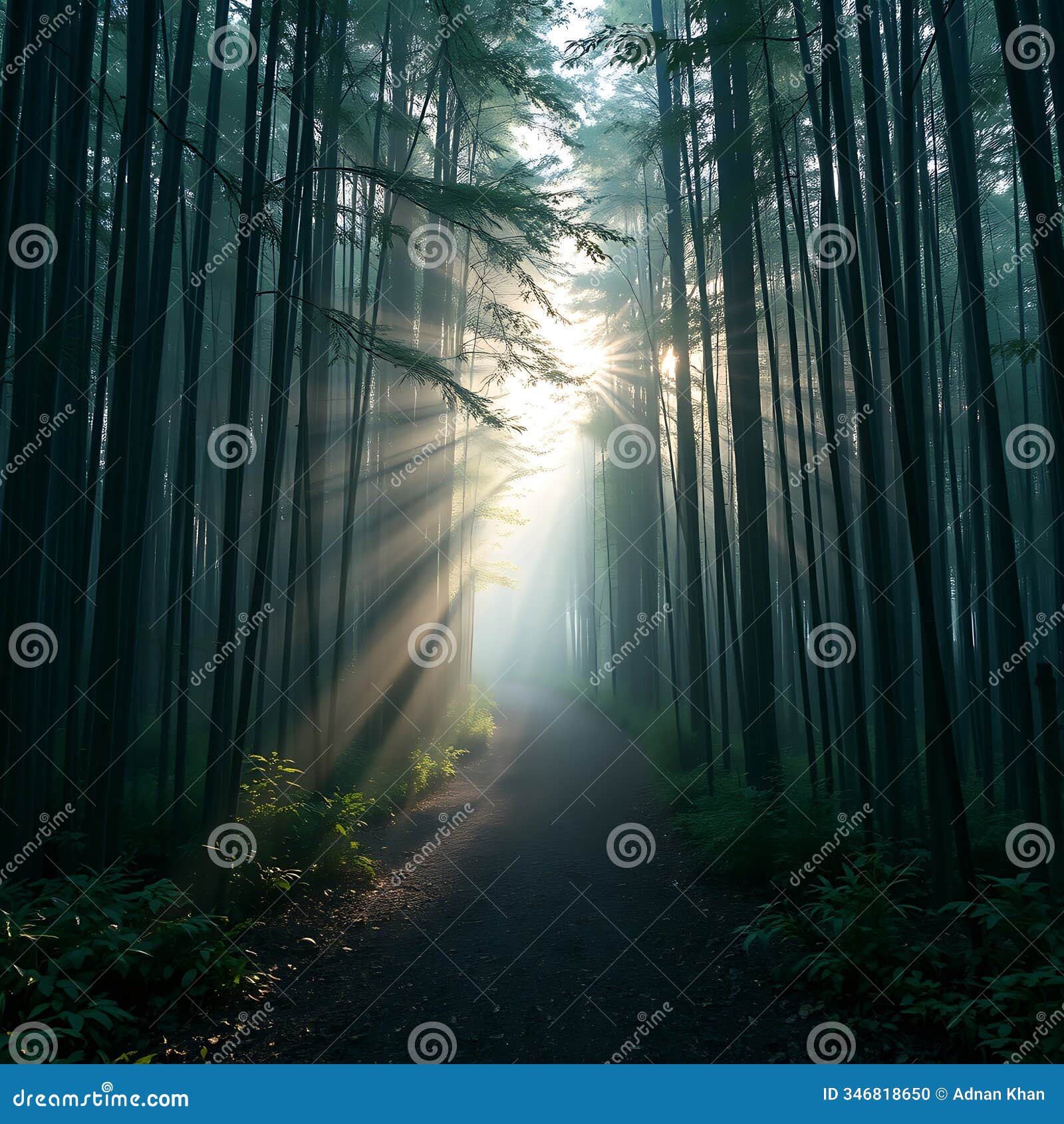 Misty Path in Japanese Bamboo Forest Stock Illustration - Illustration ...