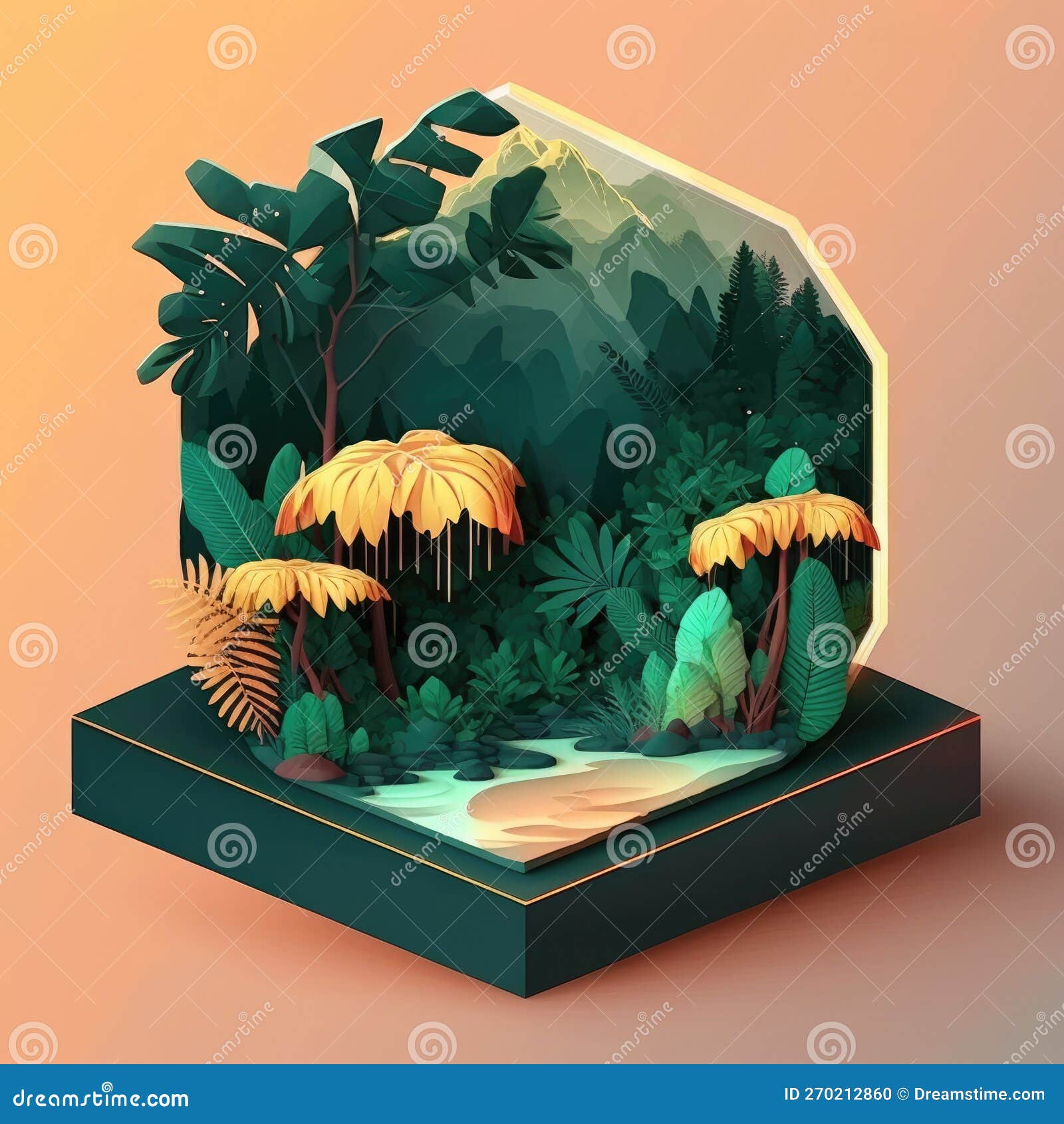 Misty Rainforest and Amber Sunrise, Isometric Low Poly View AI ...