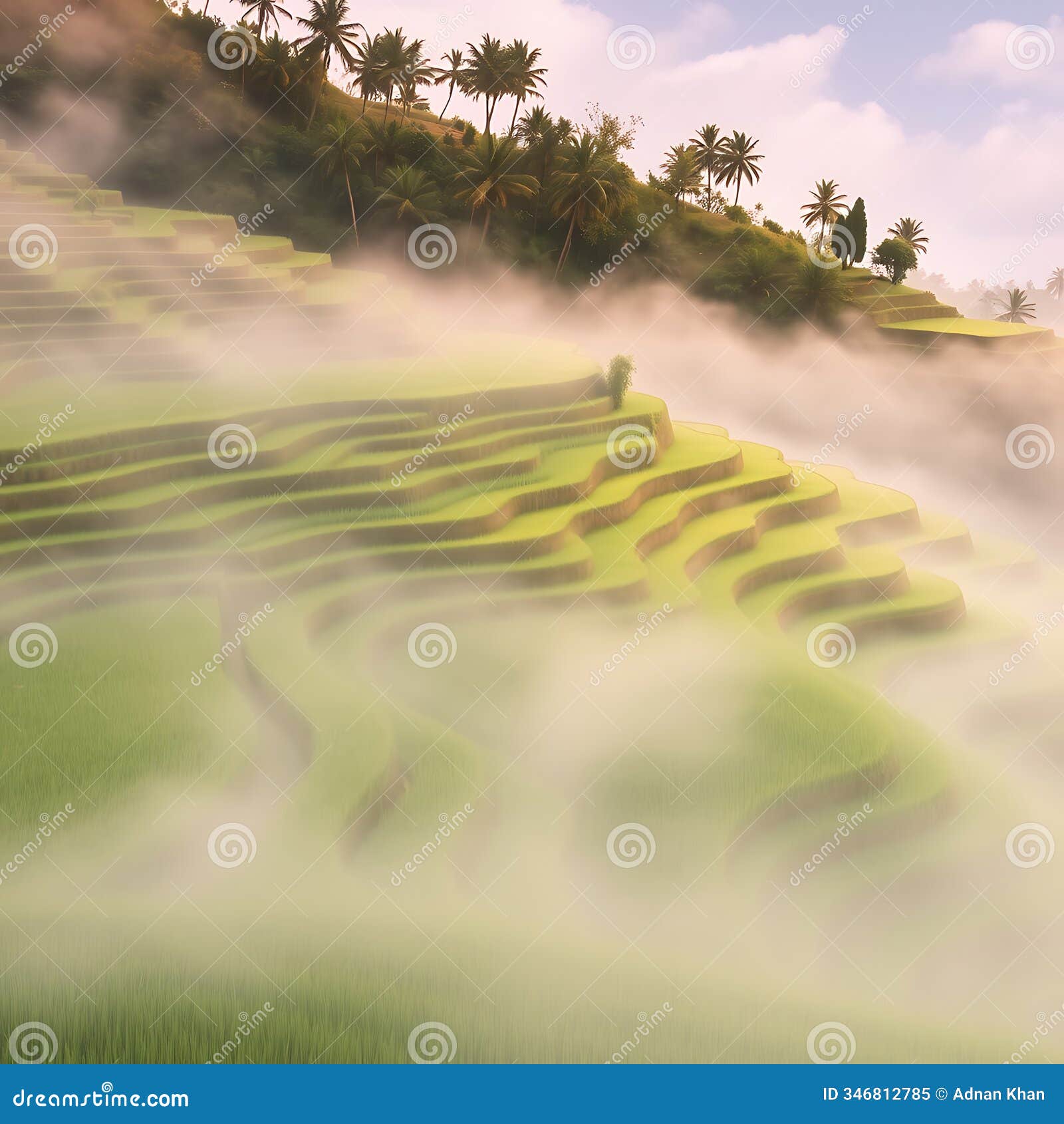 Rice Terraces At Dawn And Mountains. Scenic Panoramic View Of Terraced ...