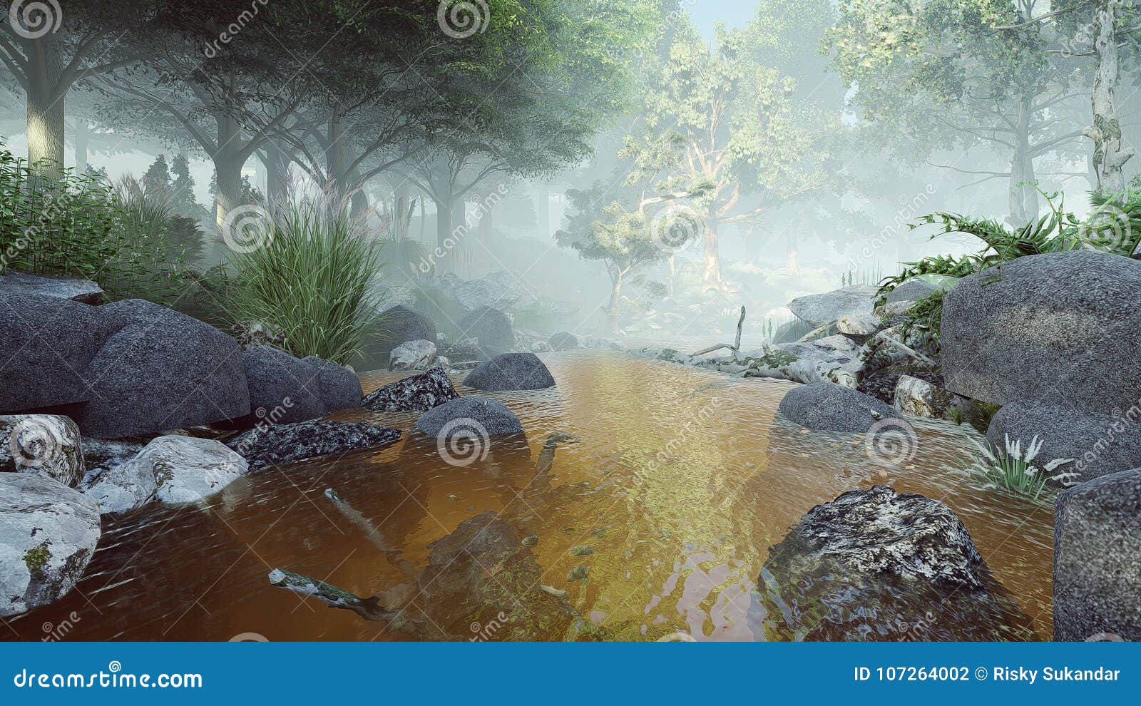 Misty River Landscape Cartoon Vector | CartoonDealer.com #28544417