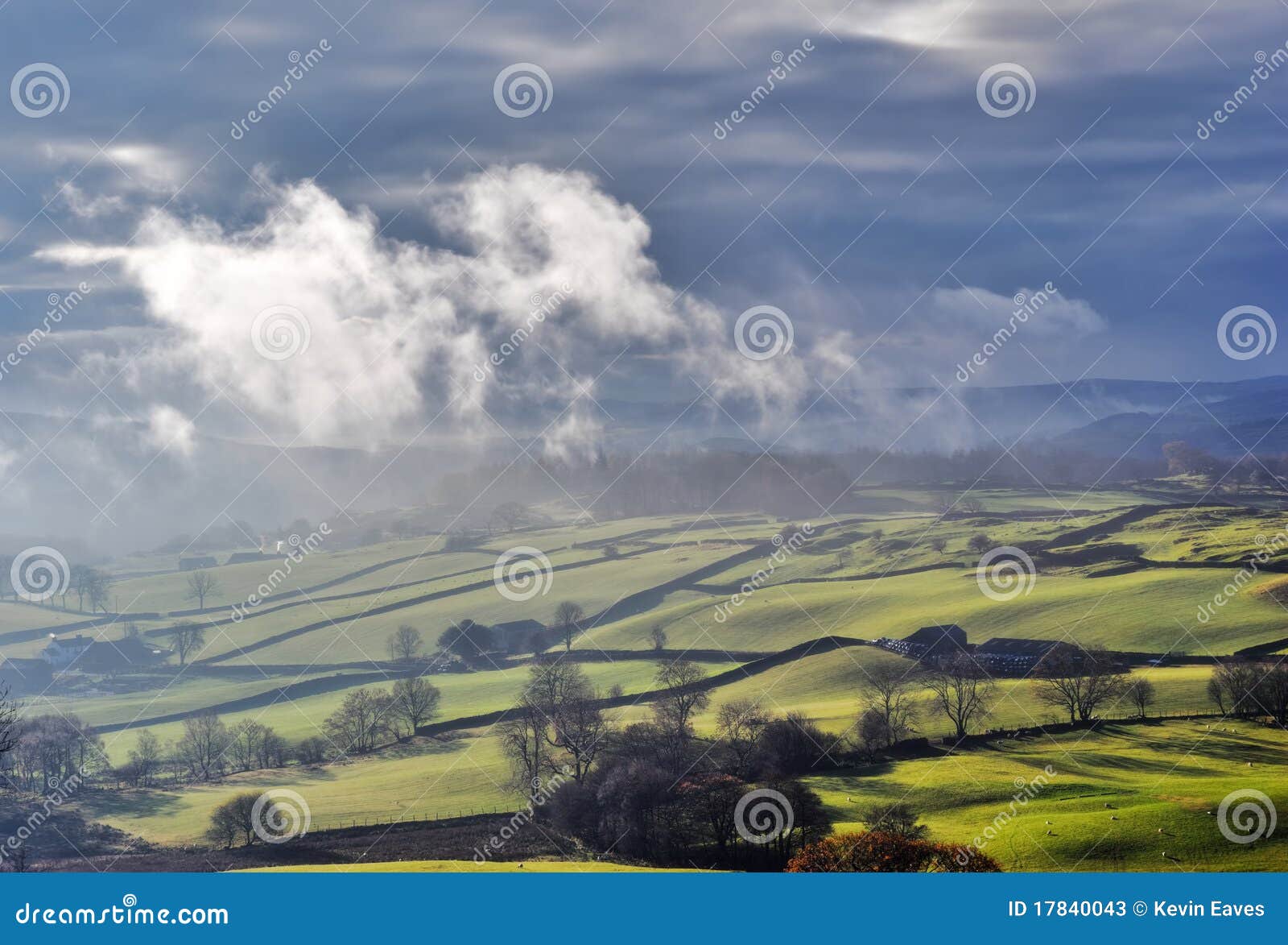 Misty Rolling Countryside Near Staveley Stock Image - Image of farm ...
