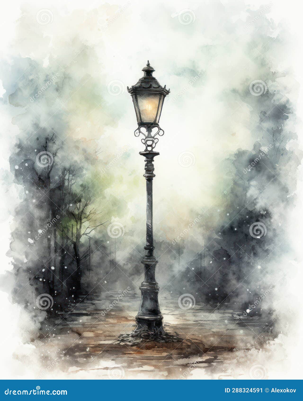 Misty Street Lamp in Rustic Setting AI Generated Stock Illustration ...