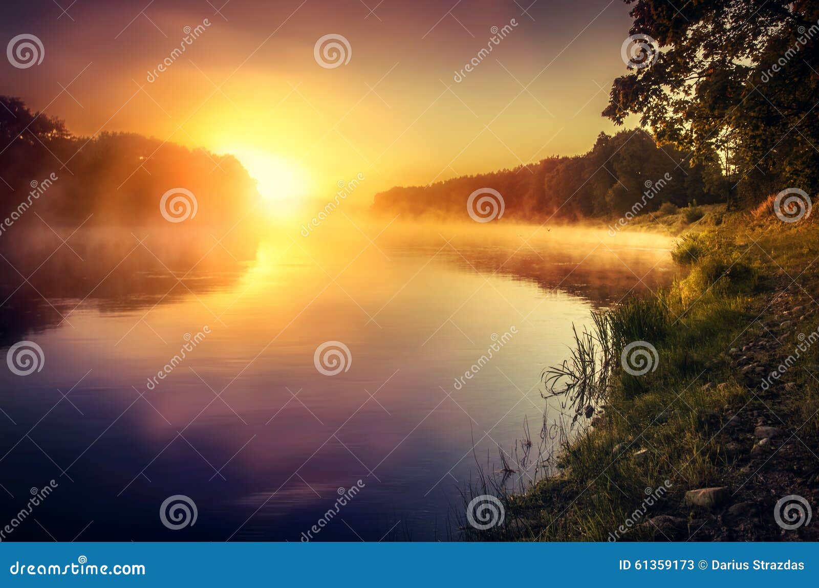 Misty Sunrise Over the River Stock Image - Image of sunset, europe ...
