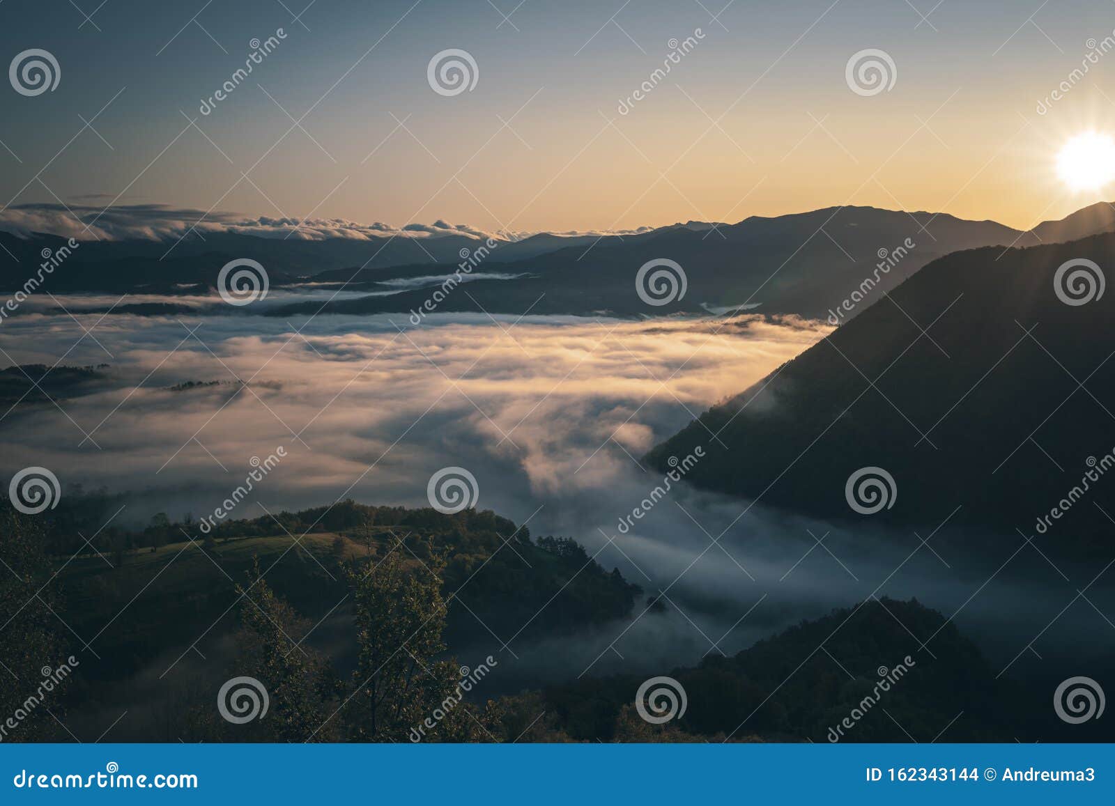Misty Sunset on Pyrenees Mountains Stock Photo - Image of scenery, seix ...