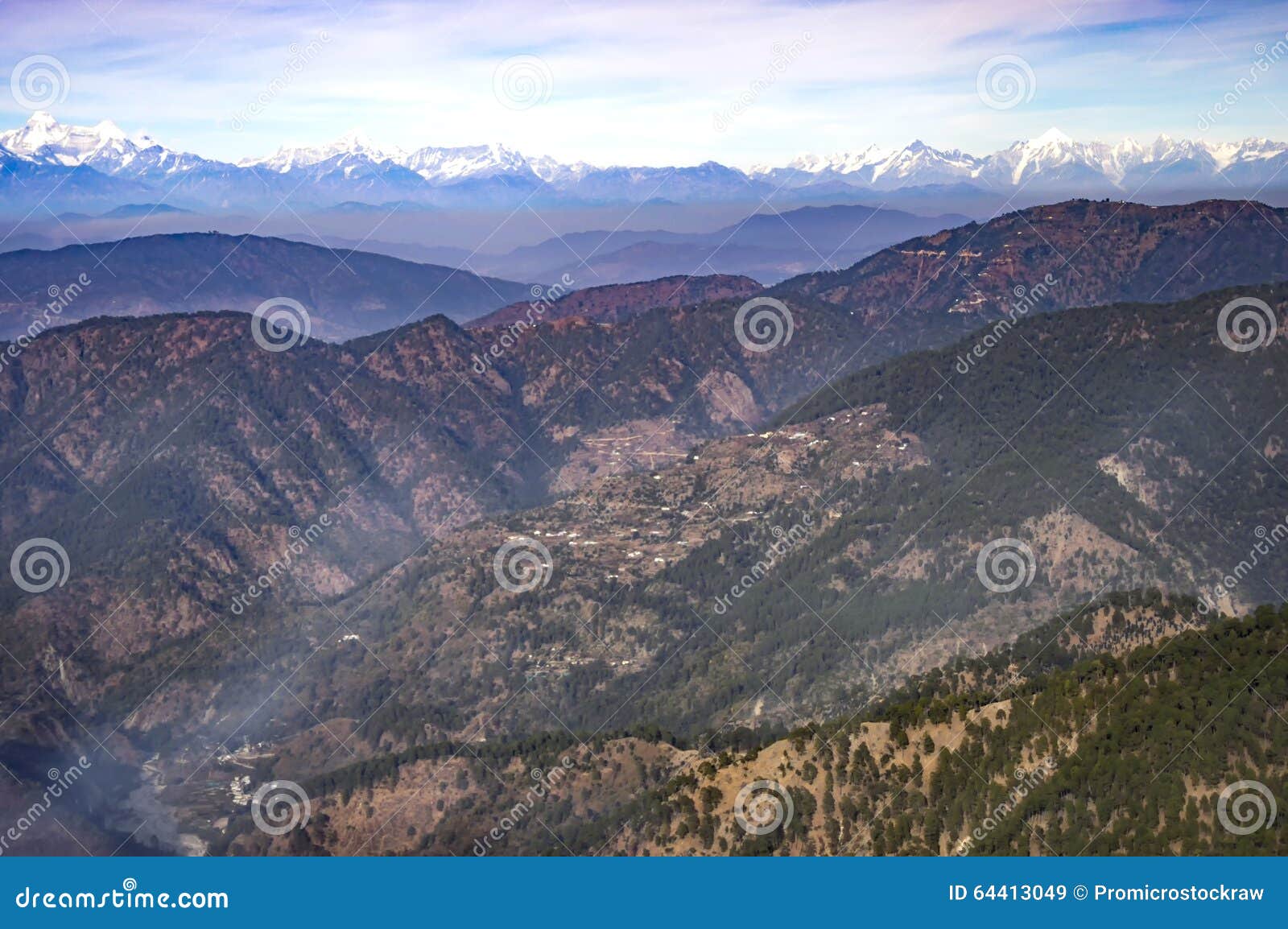 Misty Valley and Snow Covered Peaks Stock Image - Image of himalayas ...