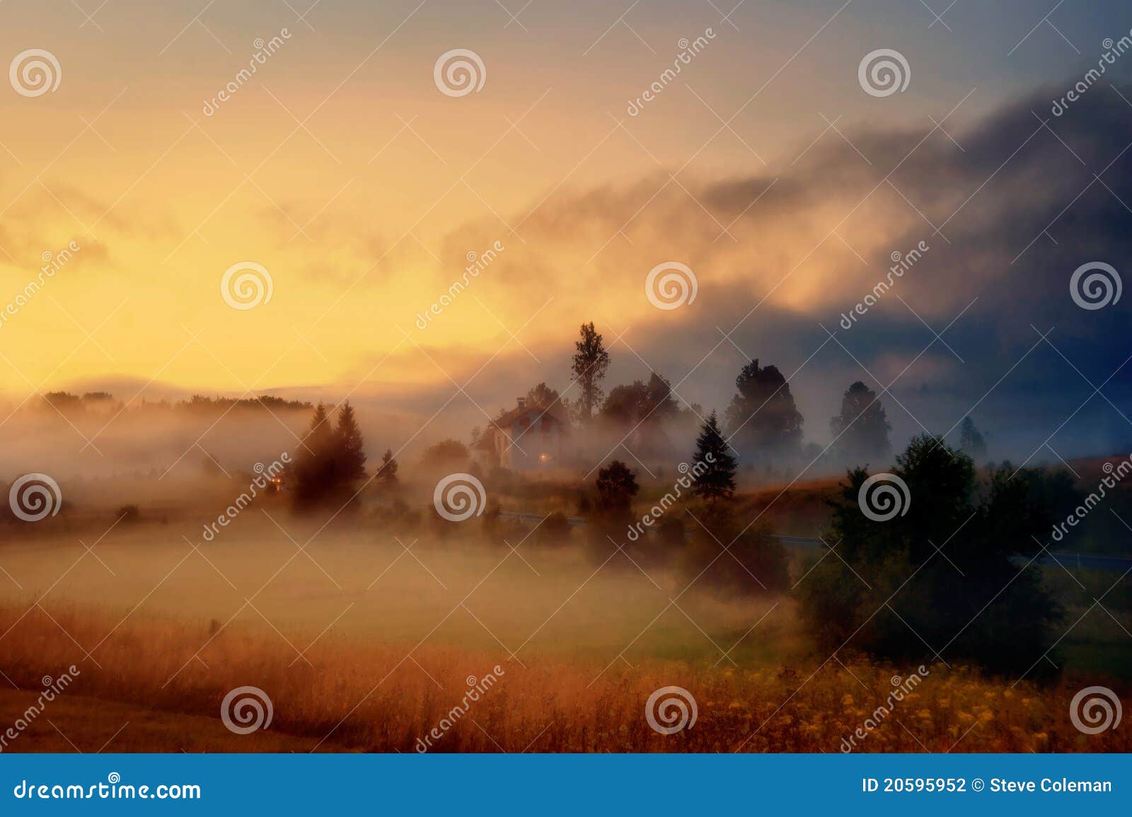 Misty village at dusk stock photo. Image of rustic, foggy - 20595952