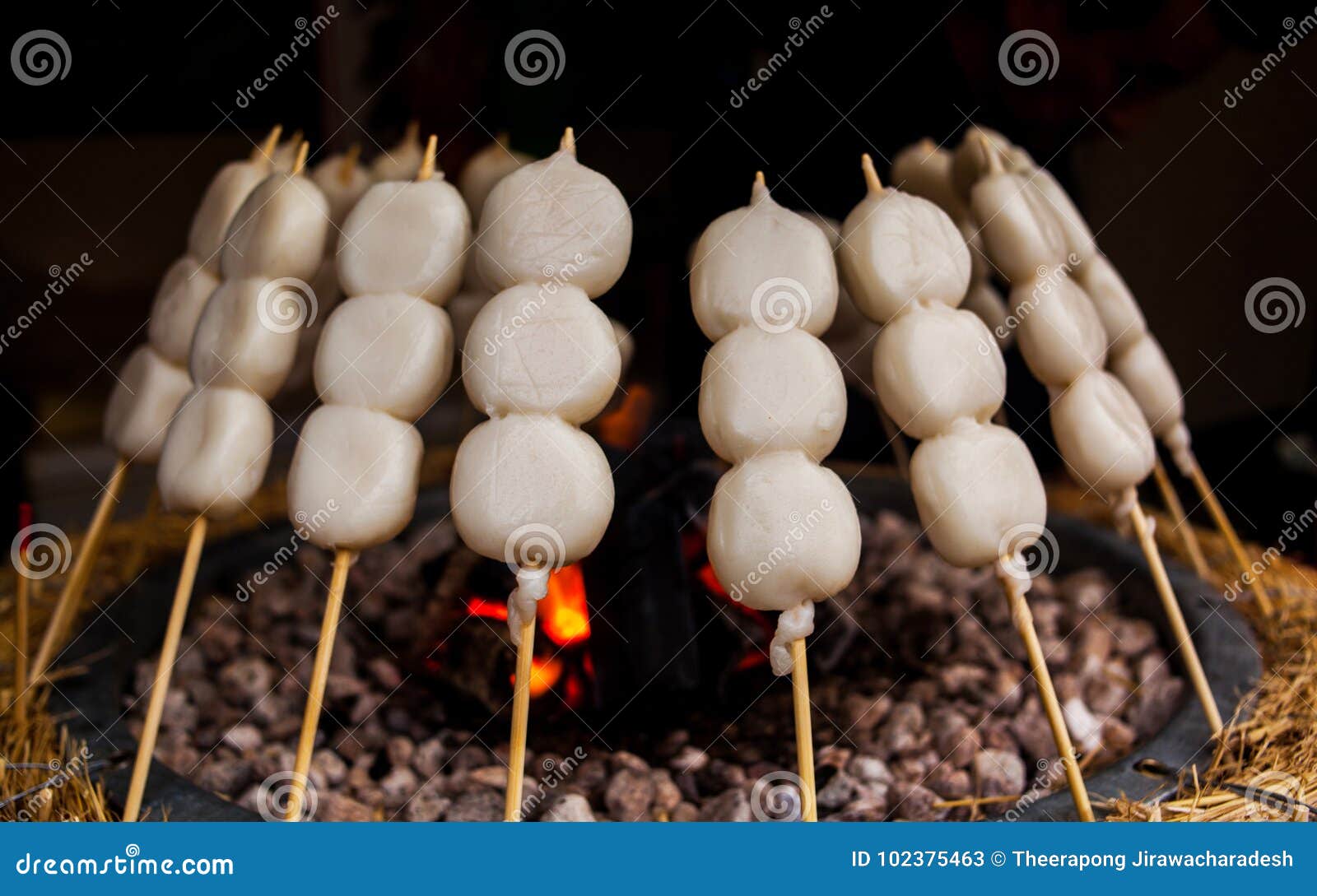 Mitarashi Dango on Fire stock image. Image of asia, food - 102375463