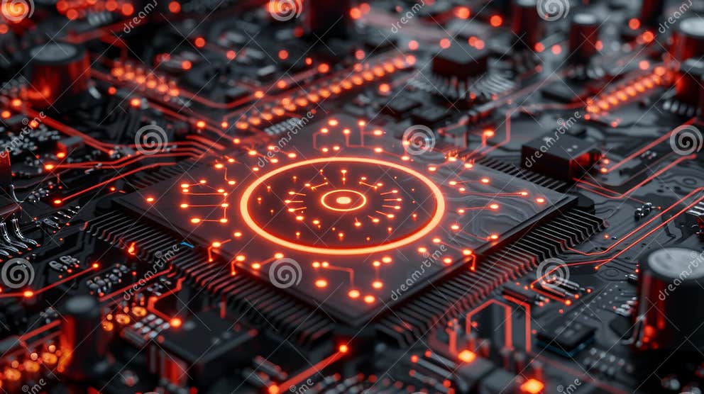 Mitigating Risks Advanced Circuit Board with Glowing Red Connections ...